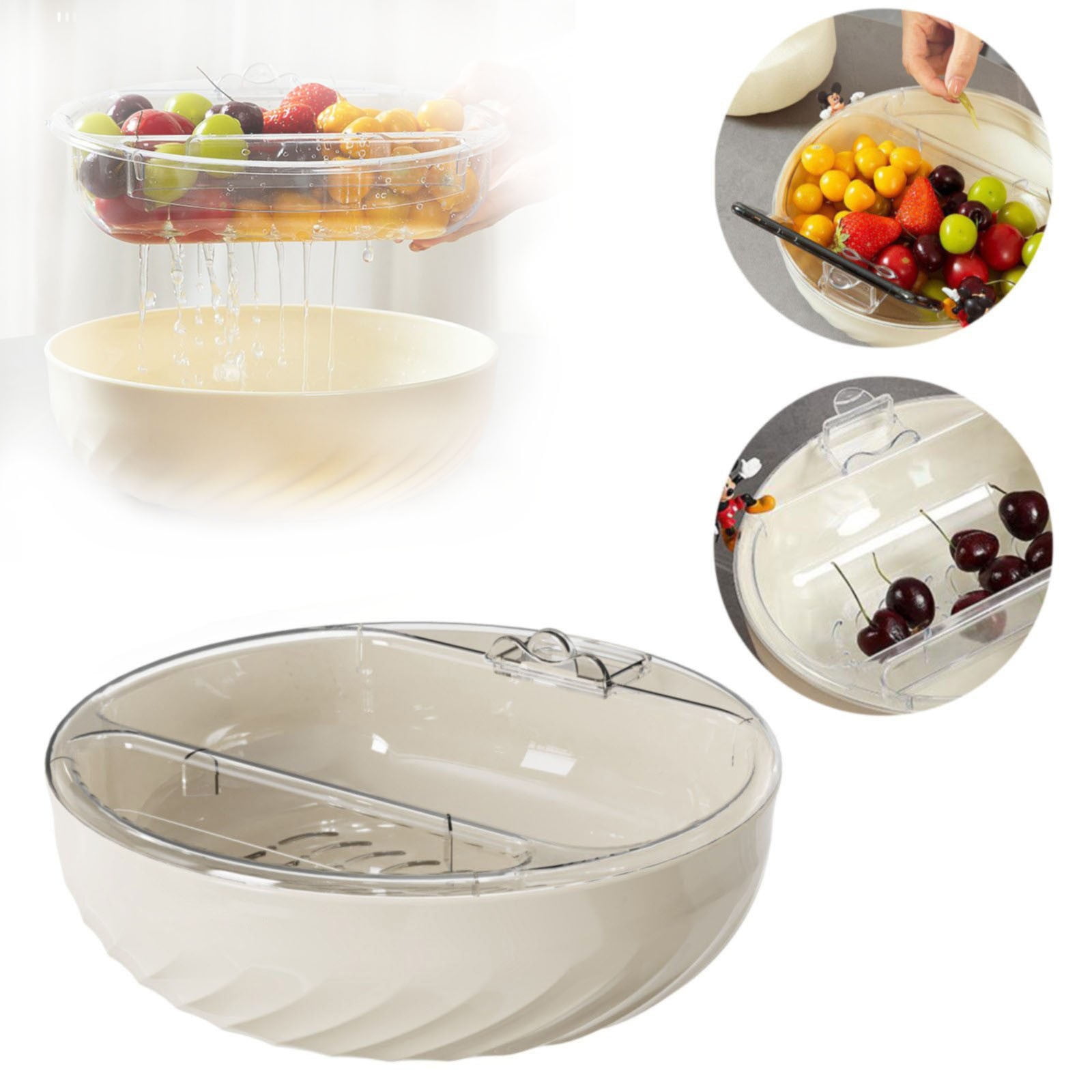 Aminojy Double-Layer Drain Fruit Plate, Snack Serving Tray,Round ...