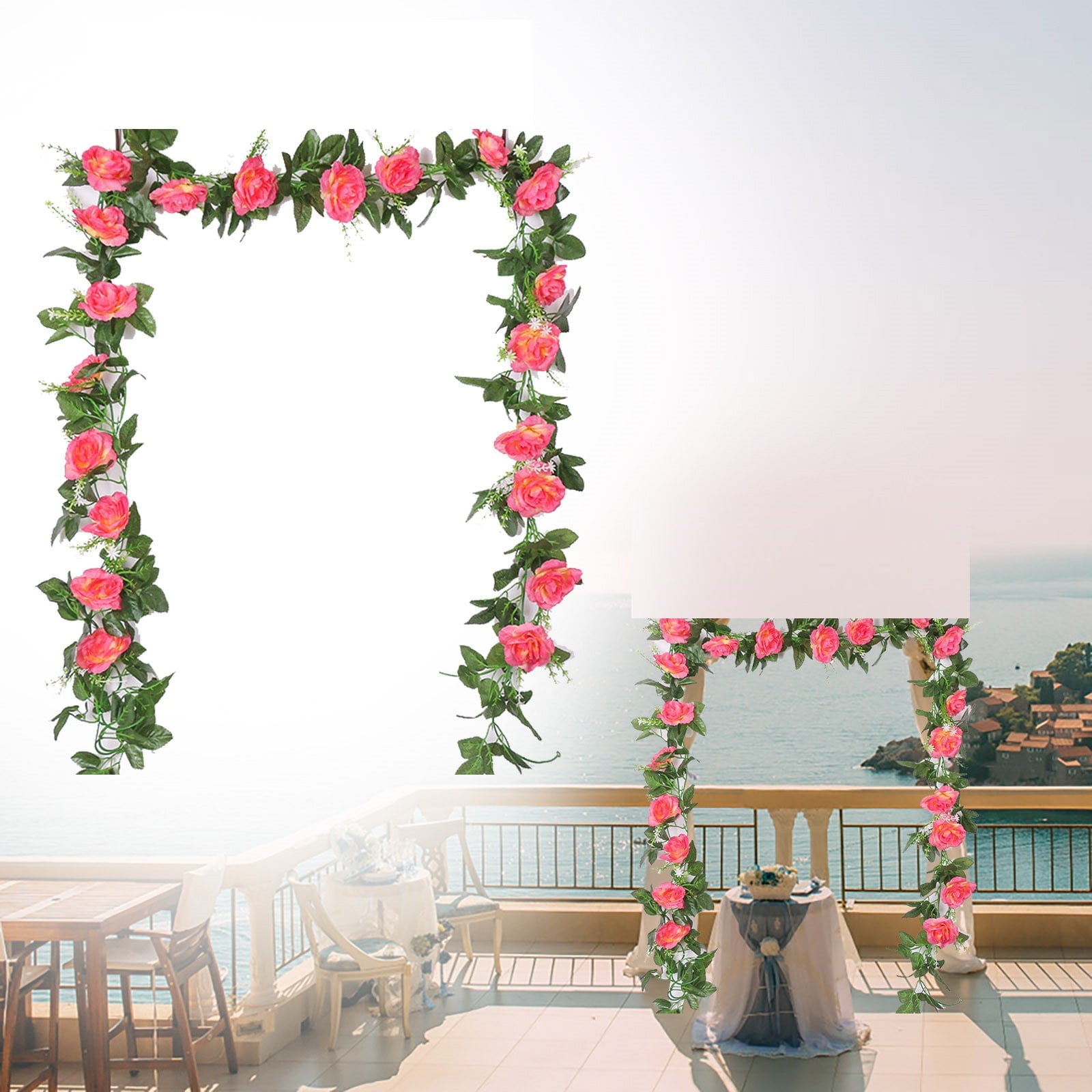 Aminojy Fake Rose Vine Garland Set, Rose Gold Artificial Flower Garland ...