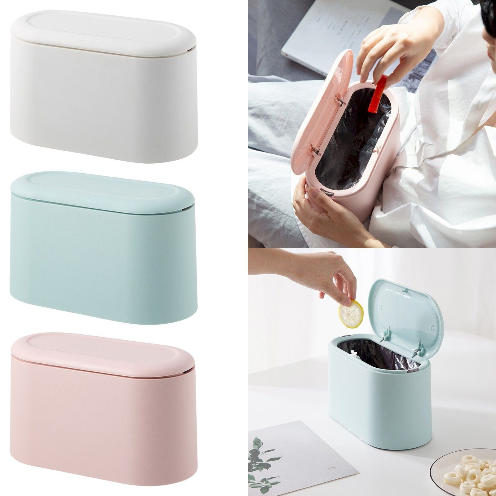Aminojy Mini Trash Can with Lid, Removable Small Garbage Can, Little ...