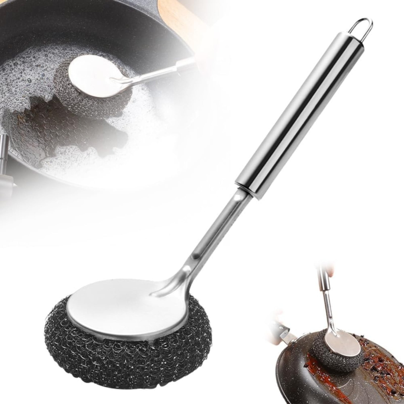 Aminojy Multi Purpose Stainless Scrub Brush With Handle Metal Scouring ...