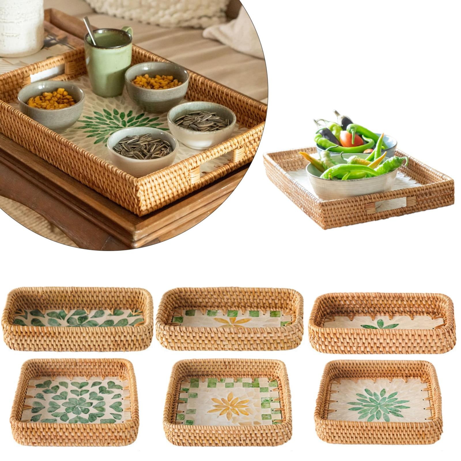 Aminojy Rattan Rectangular Tray, Hand Woven Tray with Handles Rattan ...