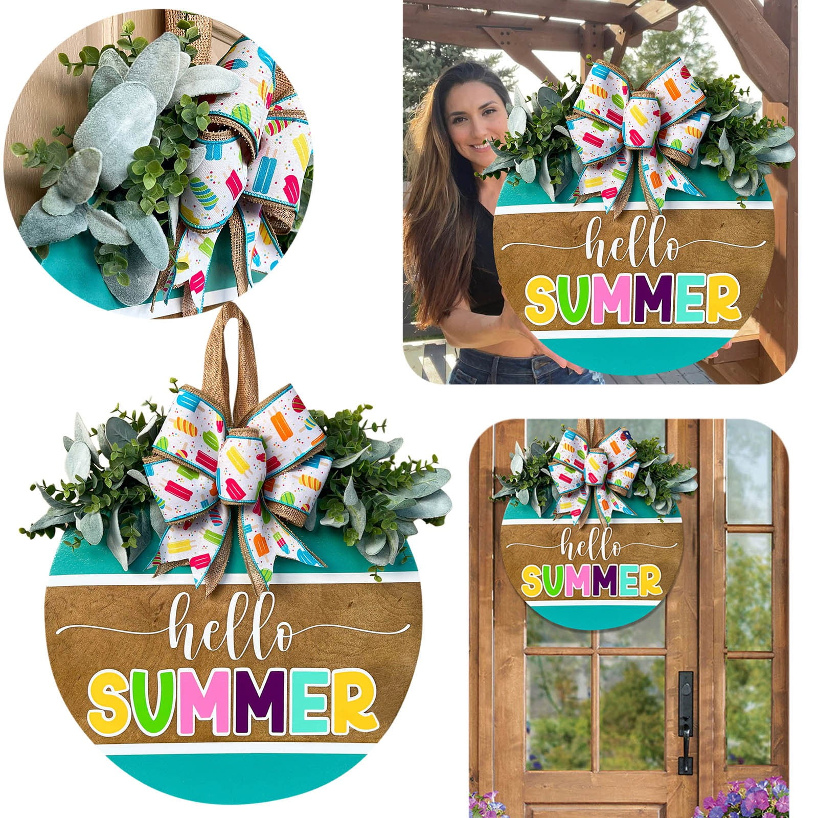 Aminojy Summer Door Sign with Ice Cream Design - Weatherproof Wooden ...
