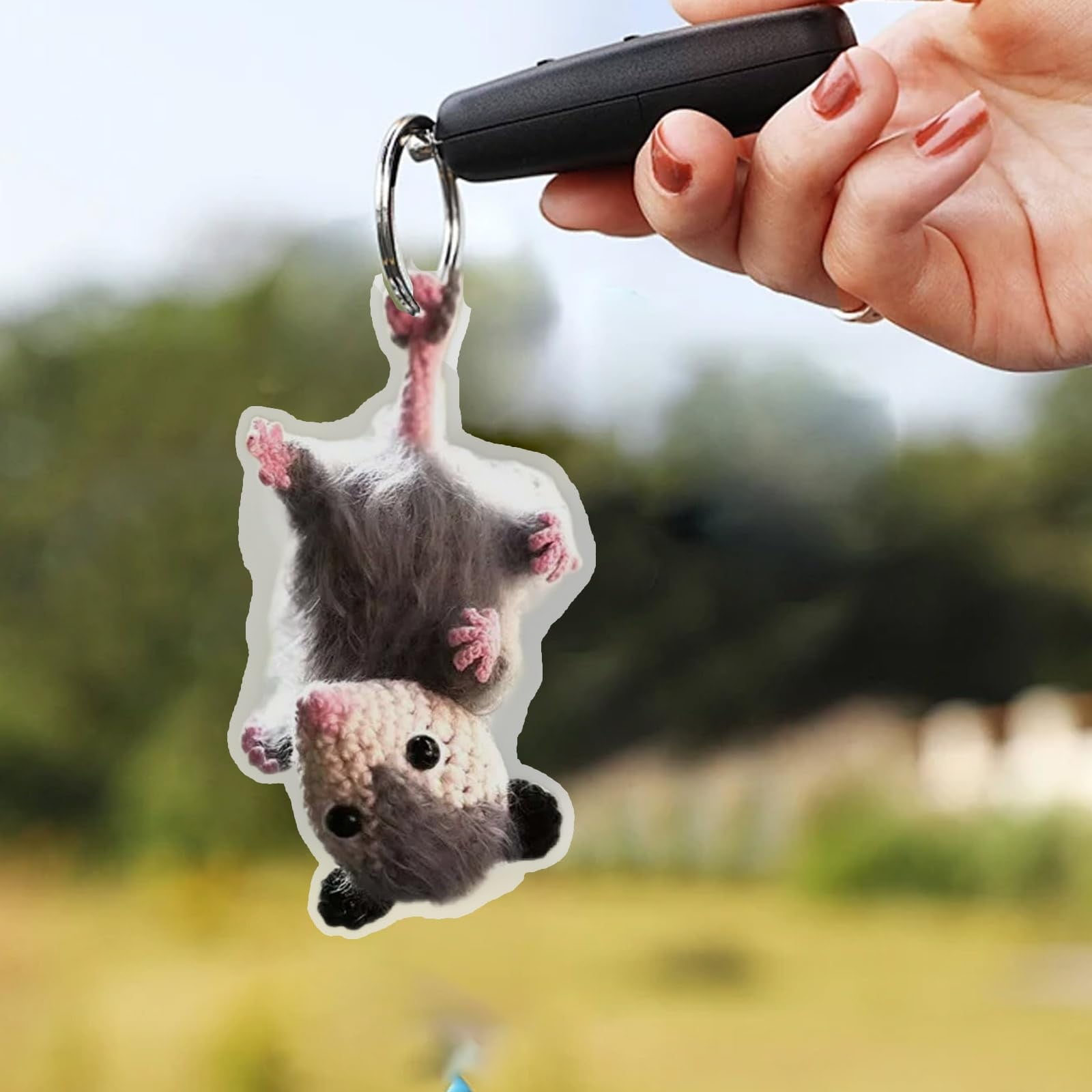 Aminojy Swinging Possum Car Charm - Pink Hat Opossum Rearview Mirror ...