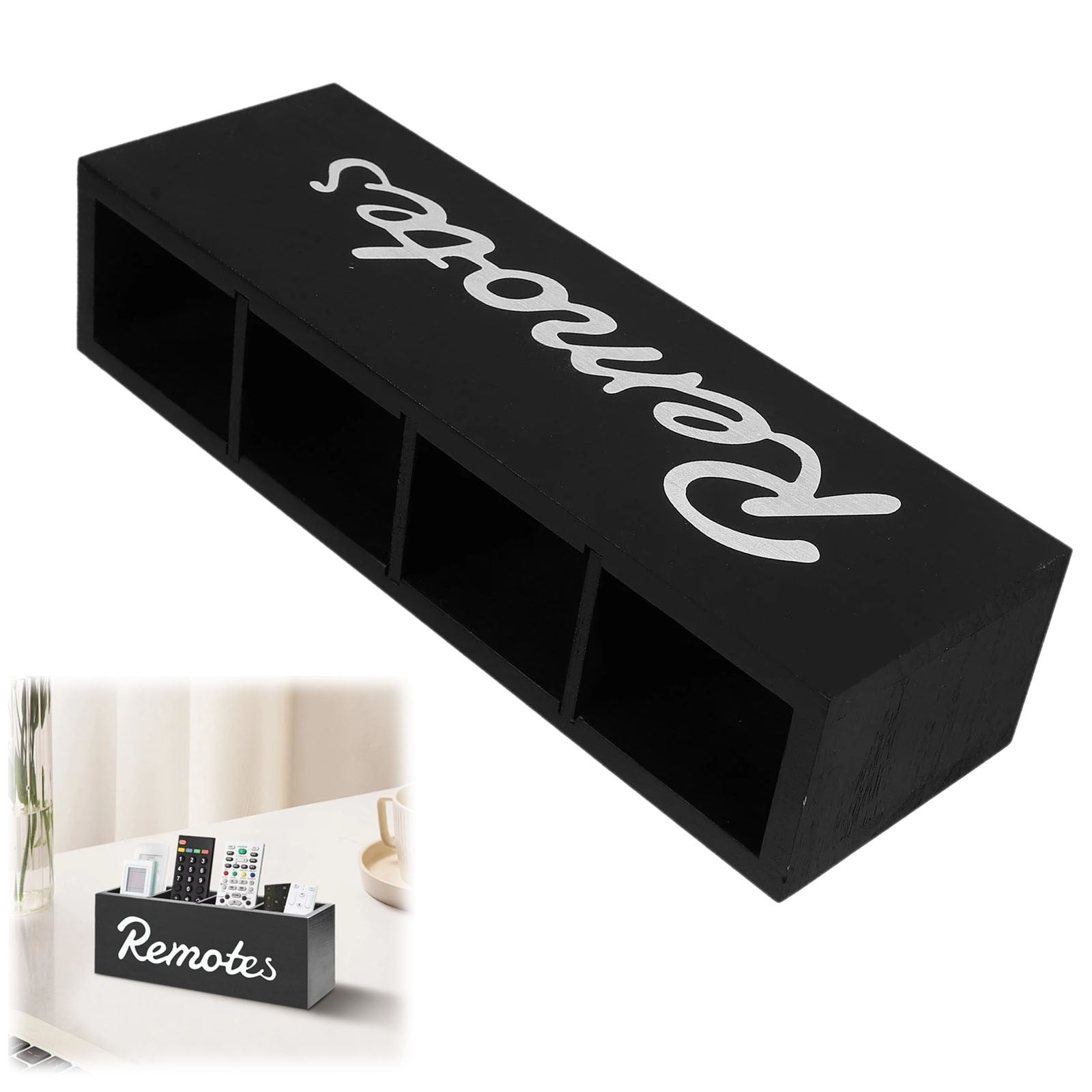Aminojy Wooden Remote Control Holder - 3-Slot Black TV Remote Organizer ...