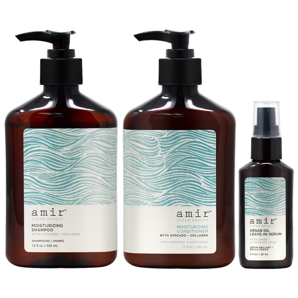 Amir Moisturizing Shampoo 12oz + Conditioner 12oz + Leave-in Serum 2oz ...