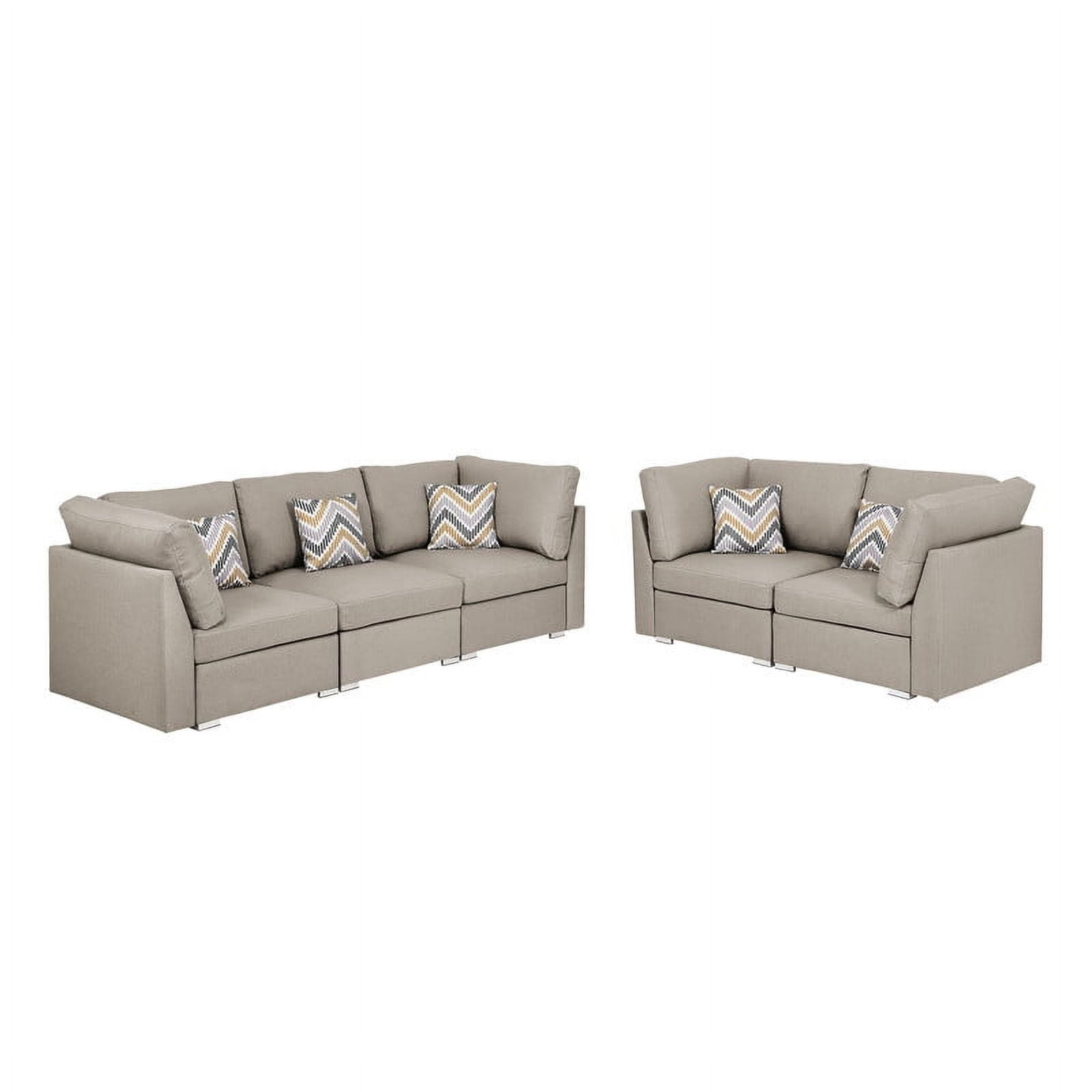 Amira Beige Fabric Sofa and Loveseat Living Room Set with Pillows ...