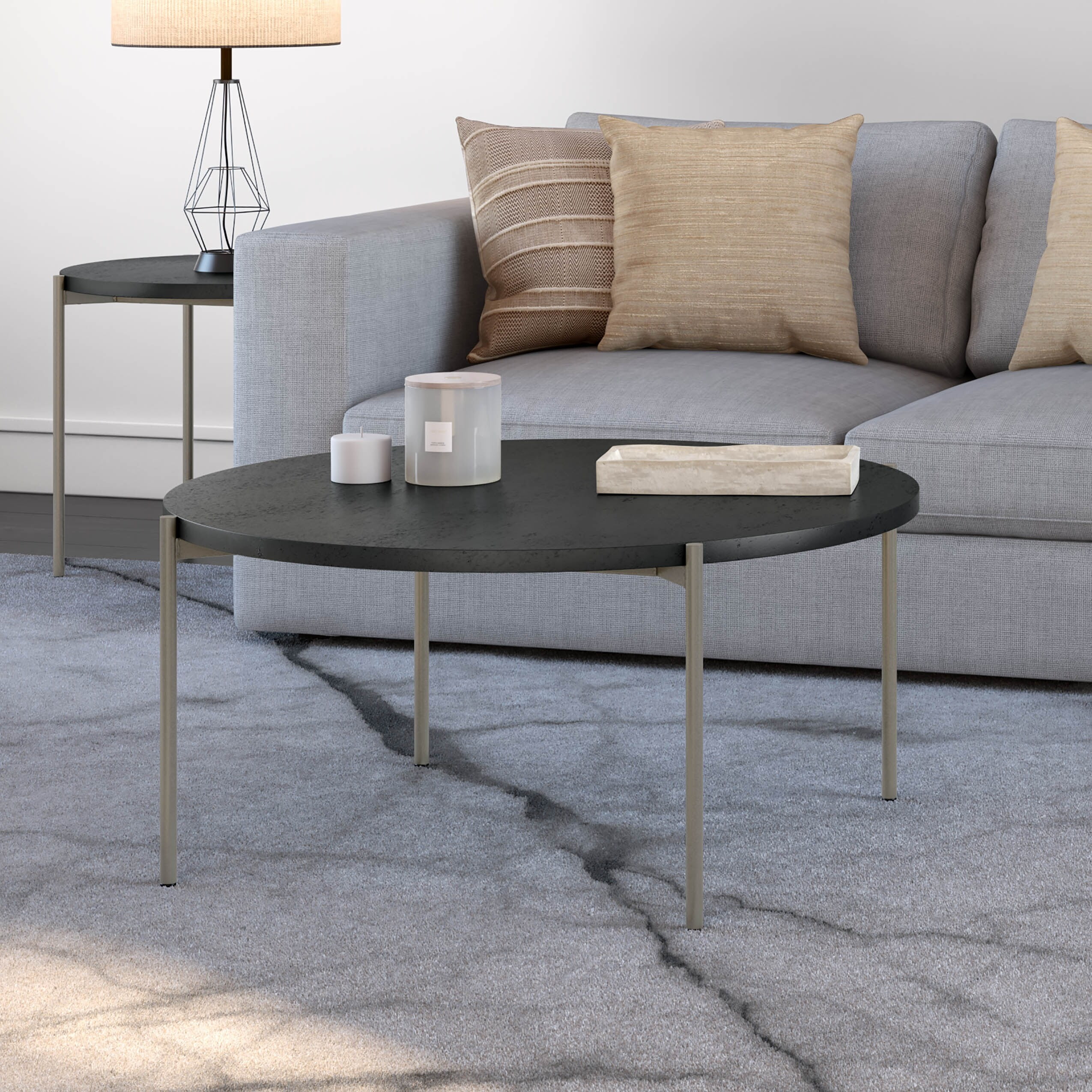 Amisco Drew 36" Round Coffee Table - Basalt TFL / Grey Metal - Walmart.com