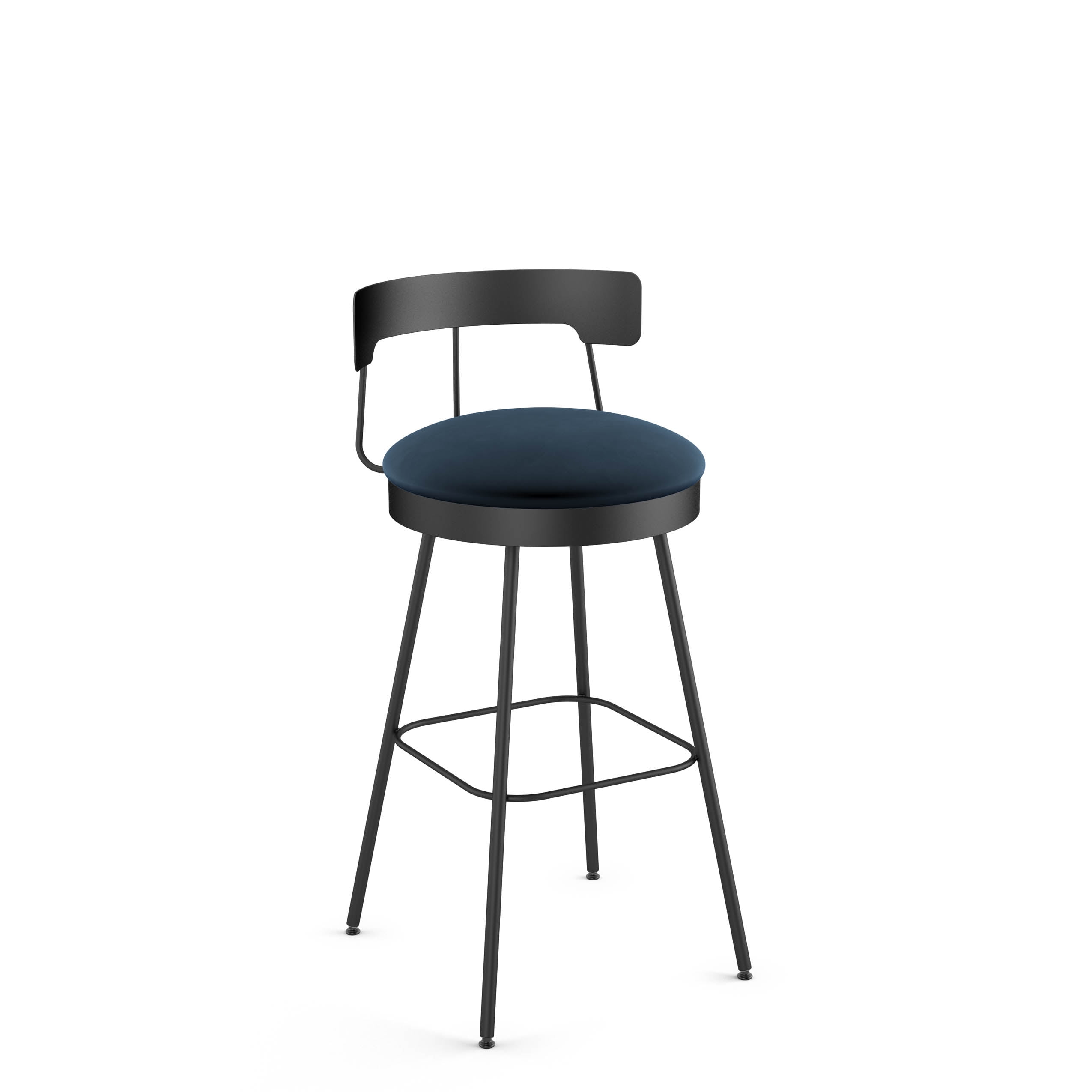 Amisco Monza 30 In. Swivel Bar Stool - Dark Blue Velvet / Black Metal ...