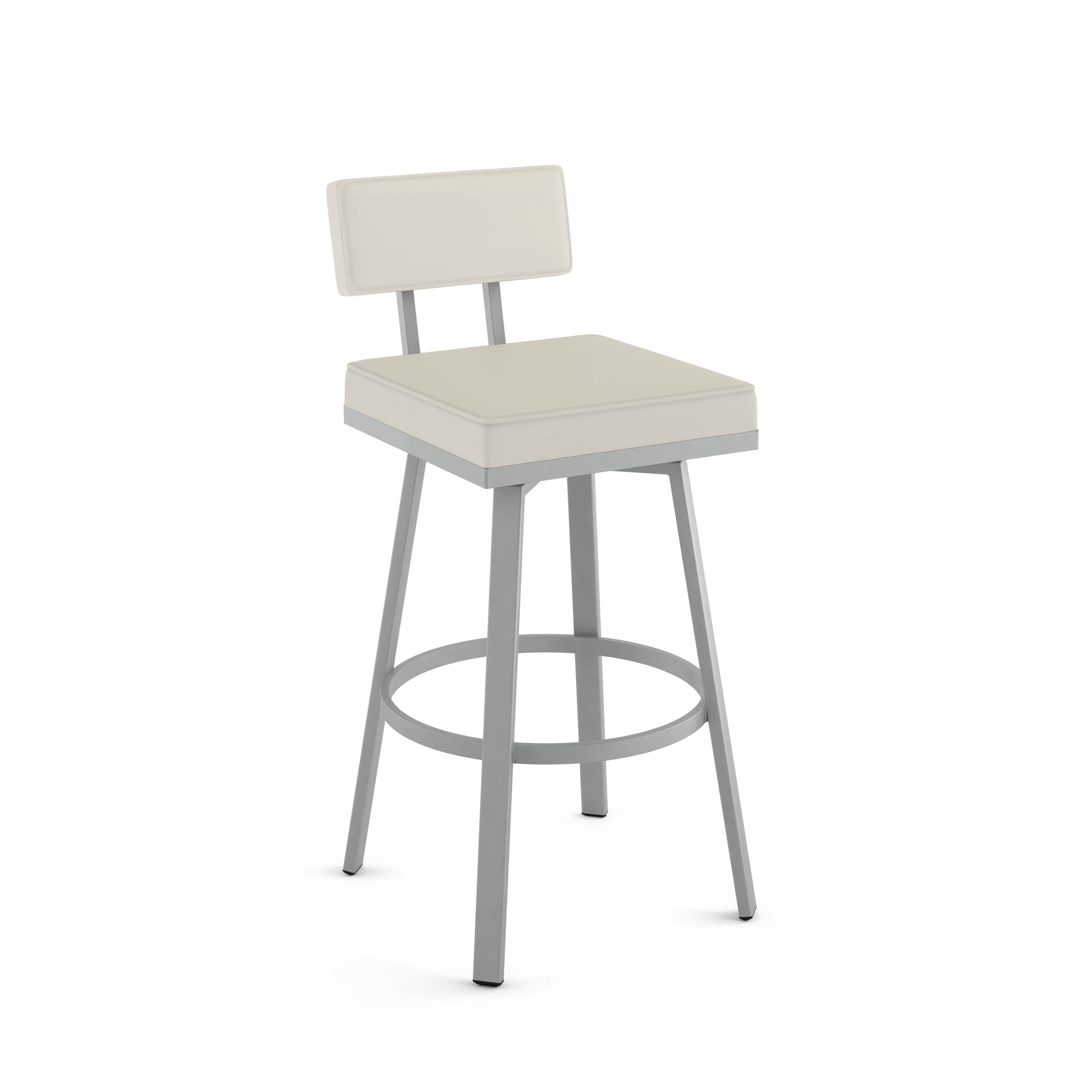 Amisco Staten 30 In. Swivel Bar Stool - Off White Faux Leather / Shiny Grey Metal - Walmart.com