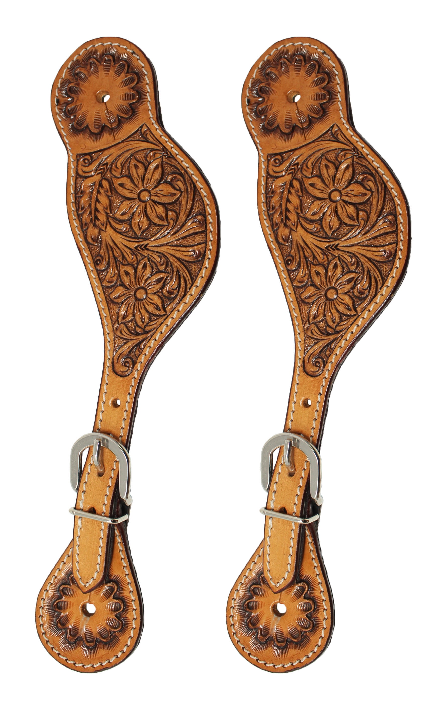 Challenger Challenger Western Boot Leather Floral Tooled Spur Strap ...