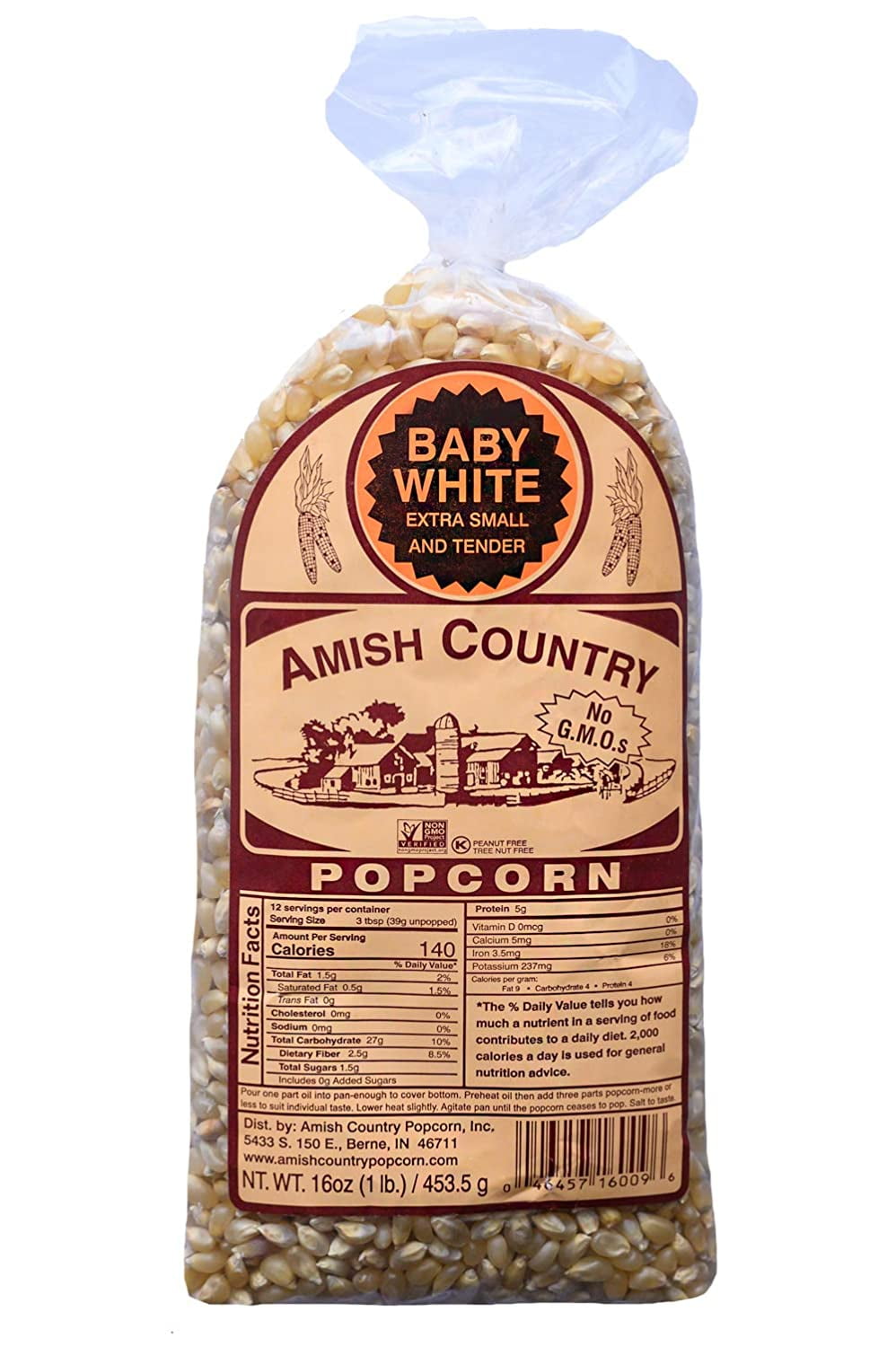 Amish Country Popcorn | 1 lb Bag | Baby White Popcorn Kernels | Old ...