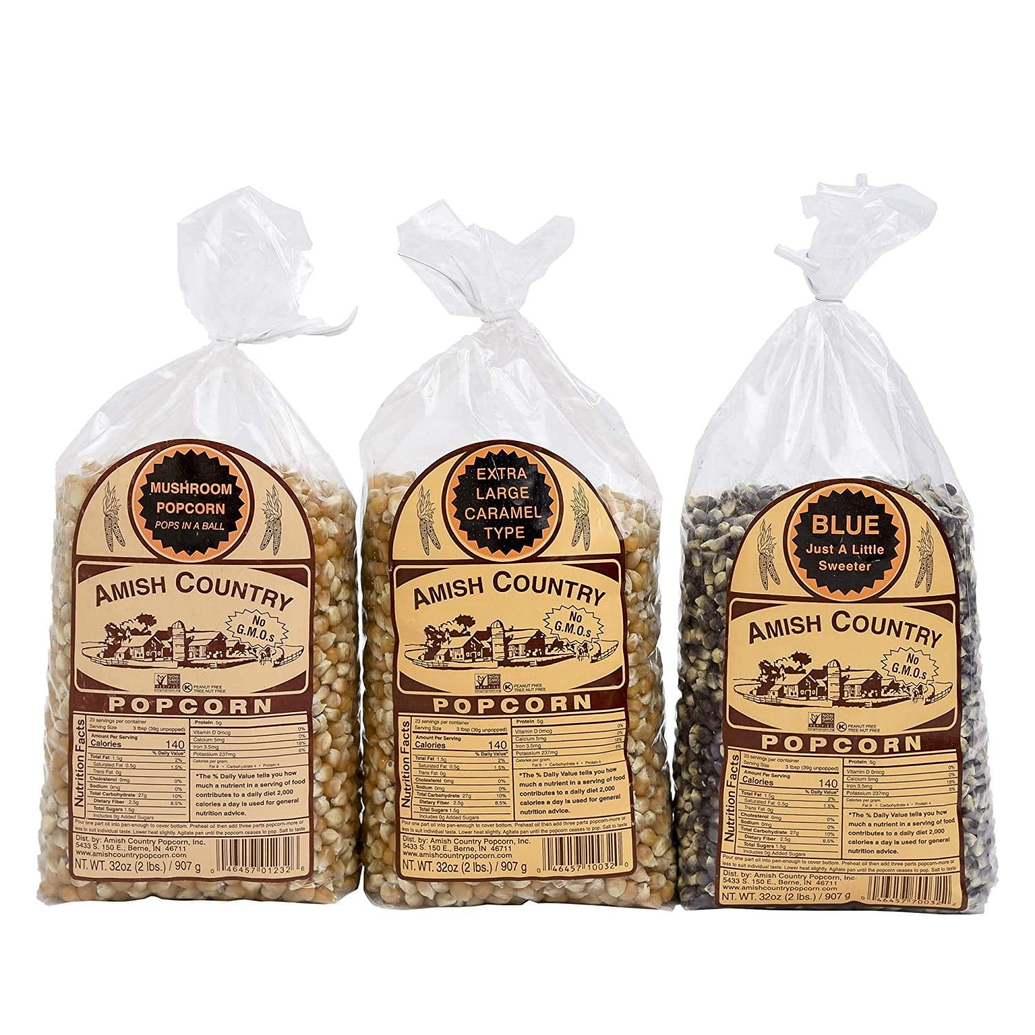 Amish Country Popcorn - 6 lbs Set (2 lbs Mushroom, 2 lbs Caramel, 2 lbs ...
