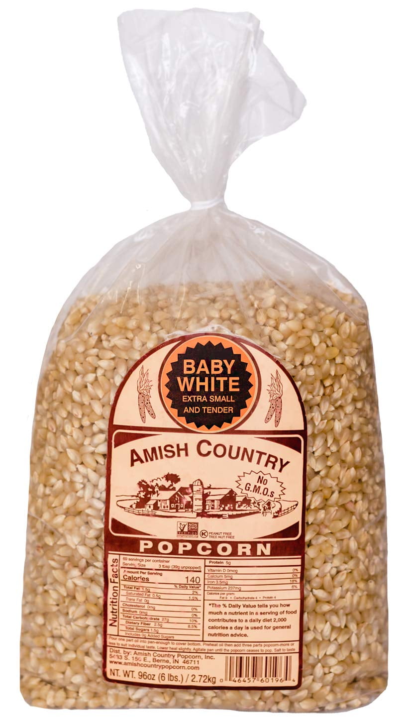 Amish Country Popcorn, 6 Lb Baby White Kernels, Non-GMO, Gluten Free ...