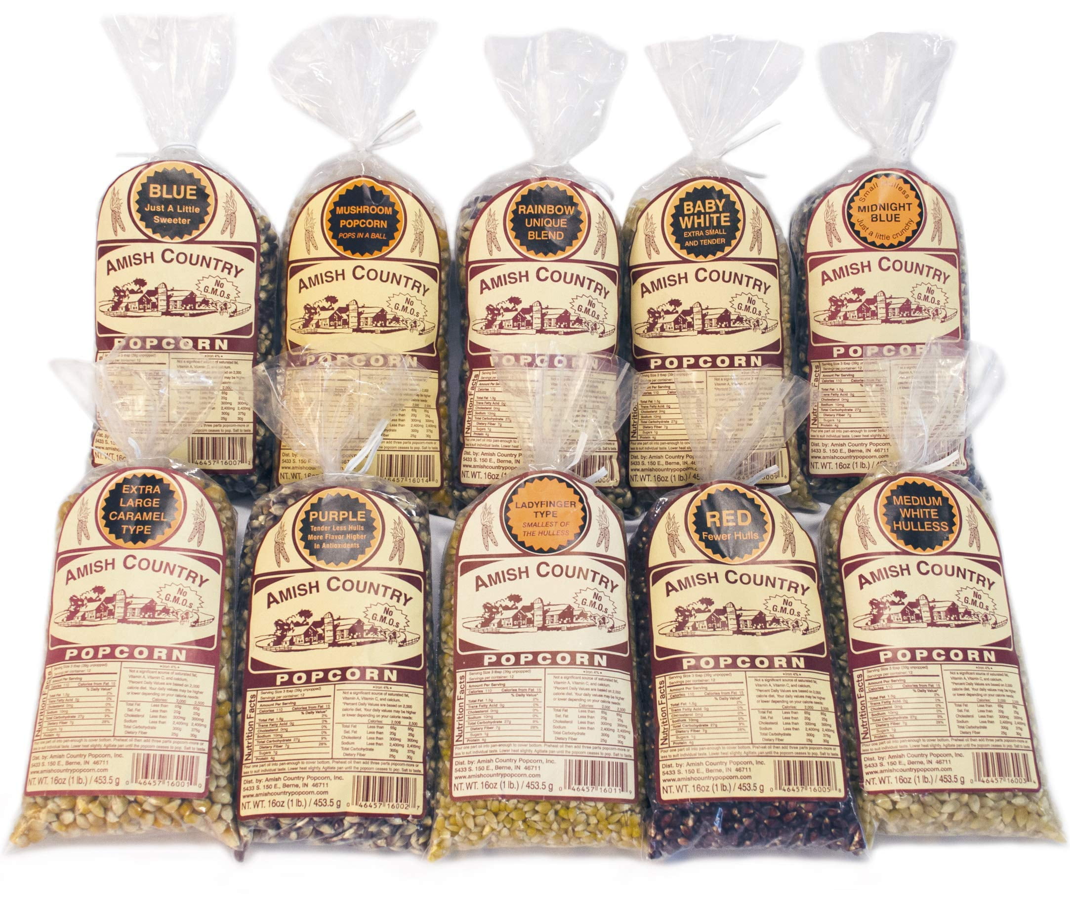 Amish Country Popcorn - BCF26 10 (1 Lb Bag) Variety Gift Set Bundle ...