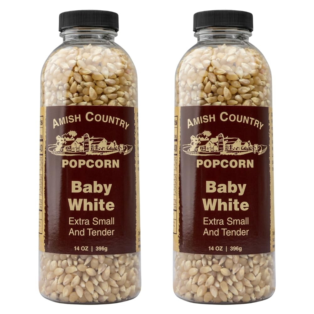 Amish Country Popcorn | BCF26 2-14 oz Bottles | Baby White Popcorn Kernels | Old Fashioned, Non ...