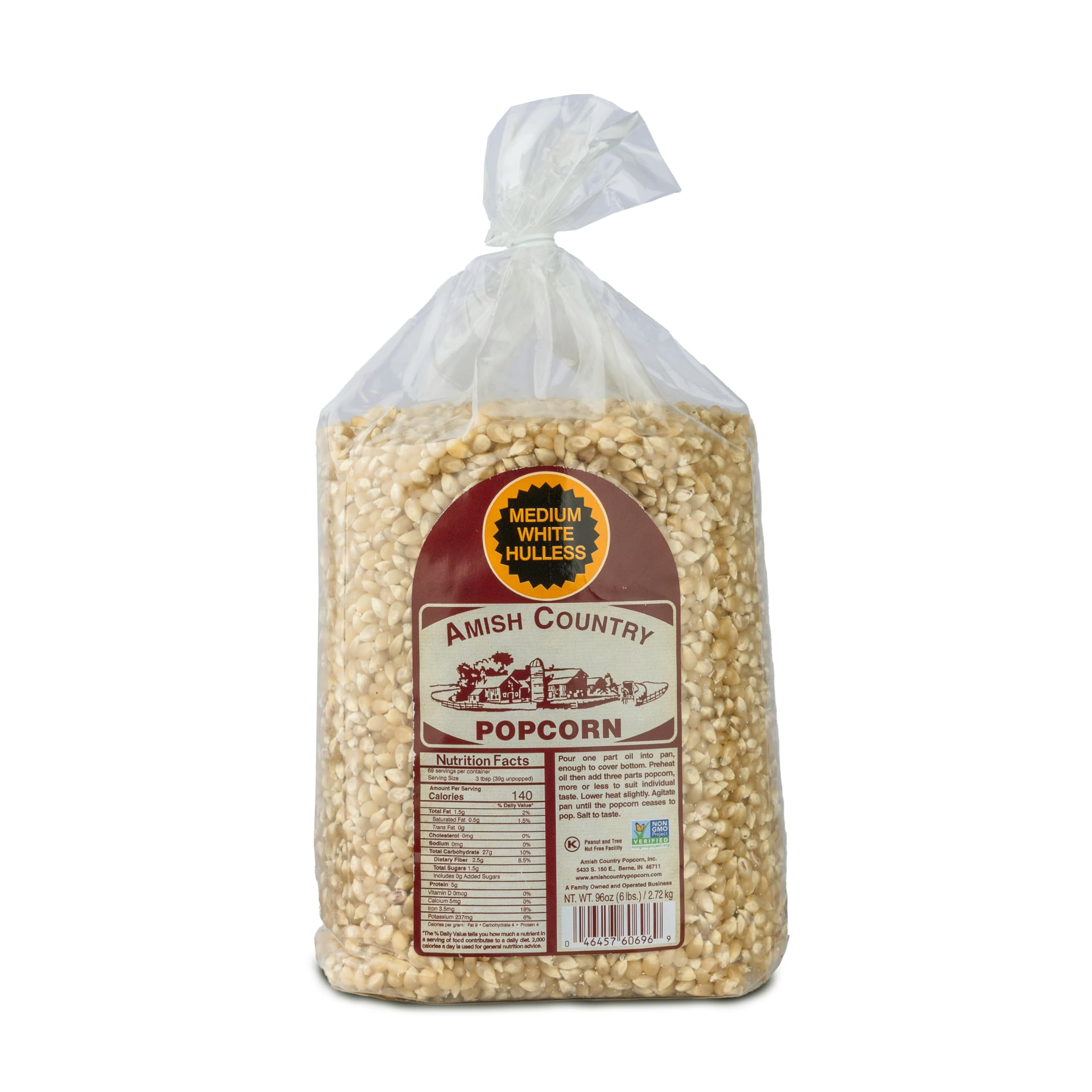 Amish Country Popcorn Medium BCF26 White Popcorn Kernels, 6LB Bag - Non ...