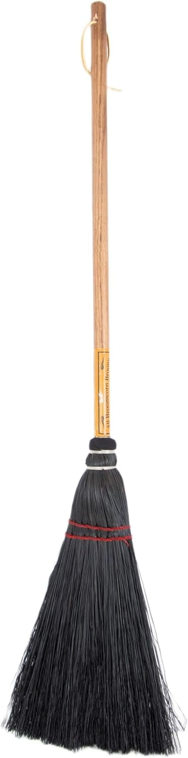 Amish Fireplace Broom, Durable 34 inch Oak Handle and Black Broomcorn ...