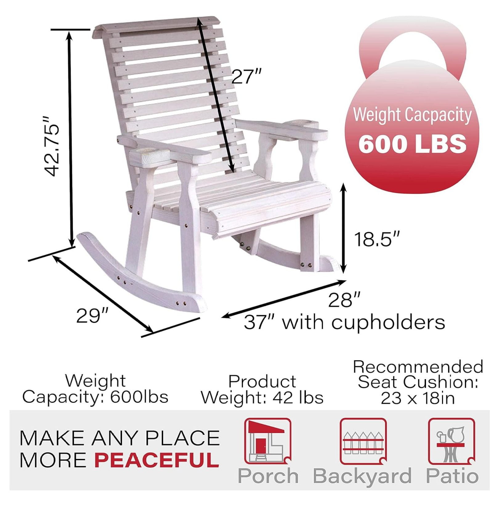 Amish Heavy Duty 600 Lb Roll Back Pressure Treated Rocking Chair with ...