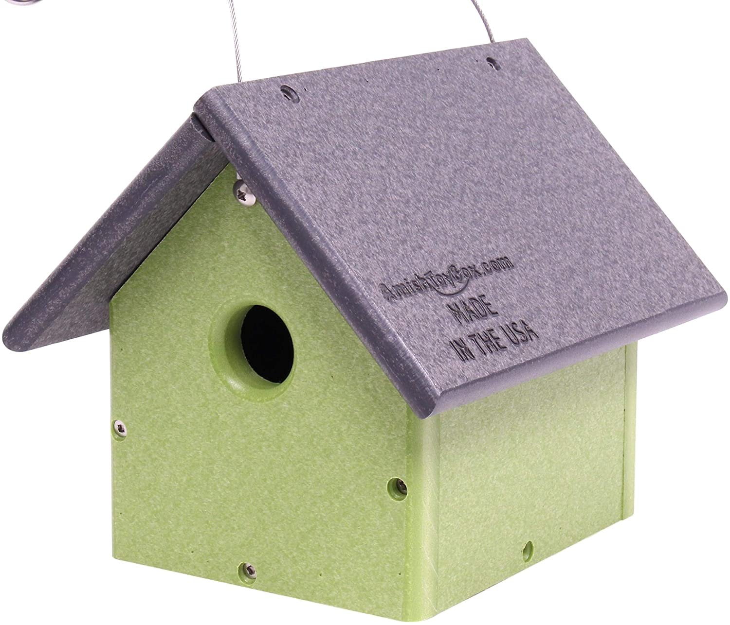 Amish-Made Chickadee or Wren House, Poly Lumber Bird House Gray/Lime ...
