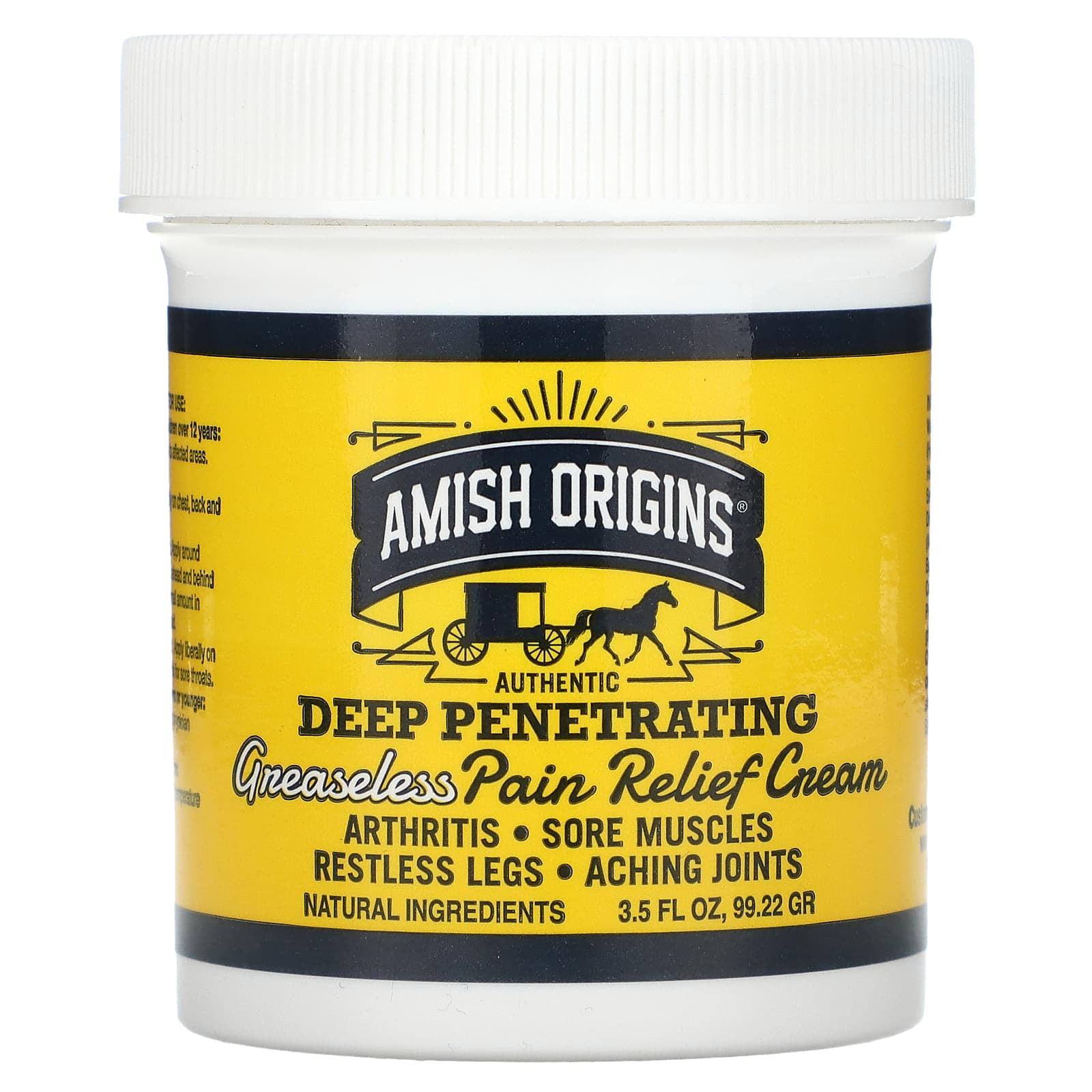 Amish Origins, Deep Penetrating, Pain Relief Greaseless Cream, 3.5 fl ...