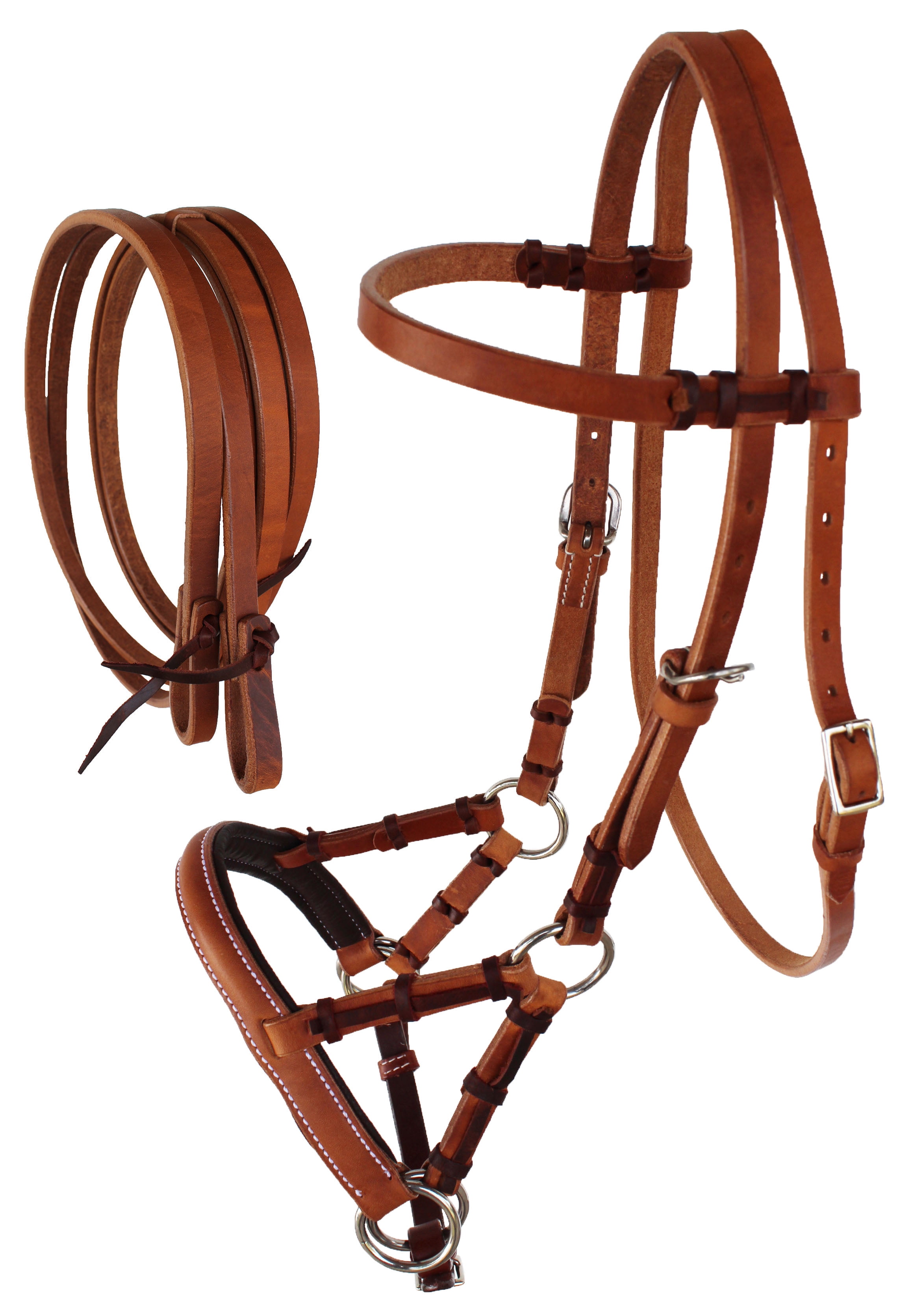 Amish USA Horse Western Leather Tack Bitless Sidepull Bridle Rein Tan 77RT04TN-C - Walmart.com