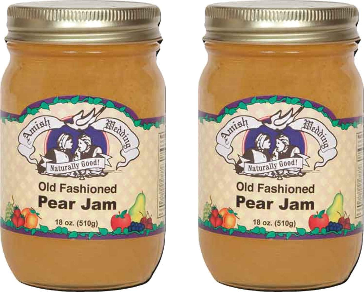 Amish Wedding Foods Old Fashioned Pear Jam, 2-Pack 18 oz. Jars, 100% Natural Preserved Fruit ...