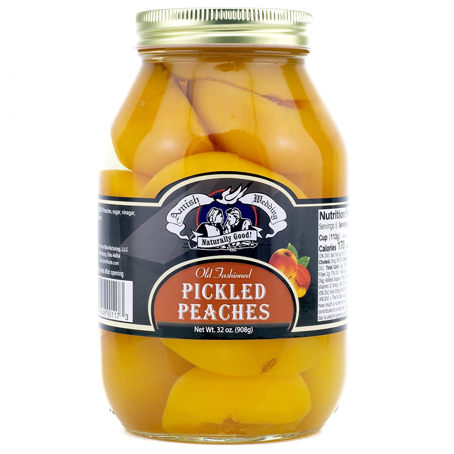 Amish Wedding Ready to Eat Pickled Peaches, 32 oz Glass Jar, Made in ...