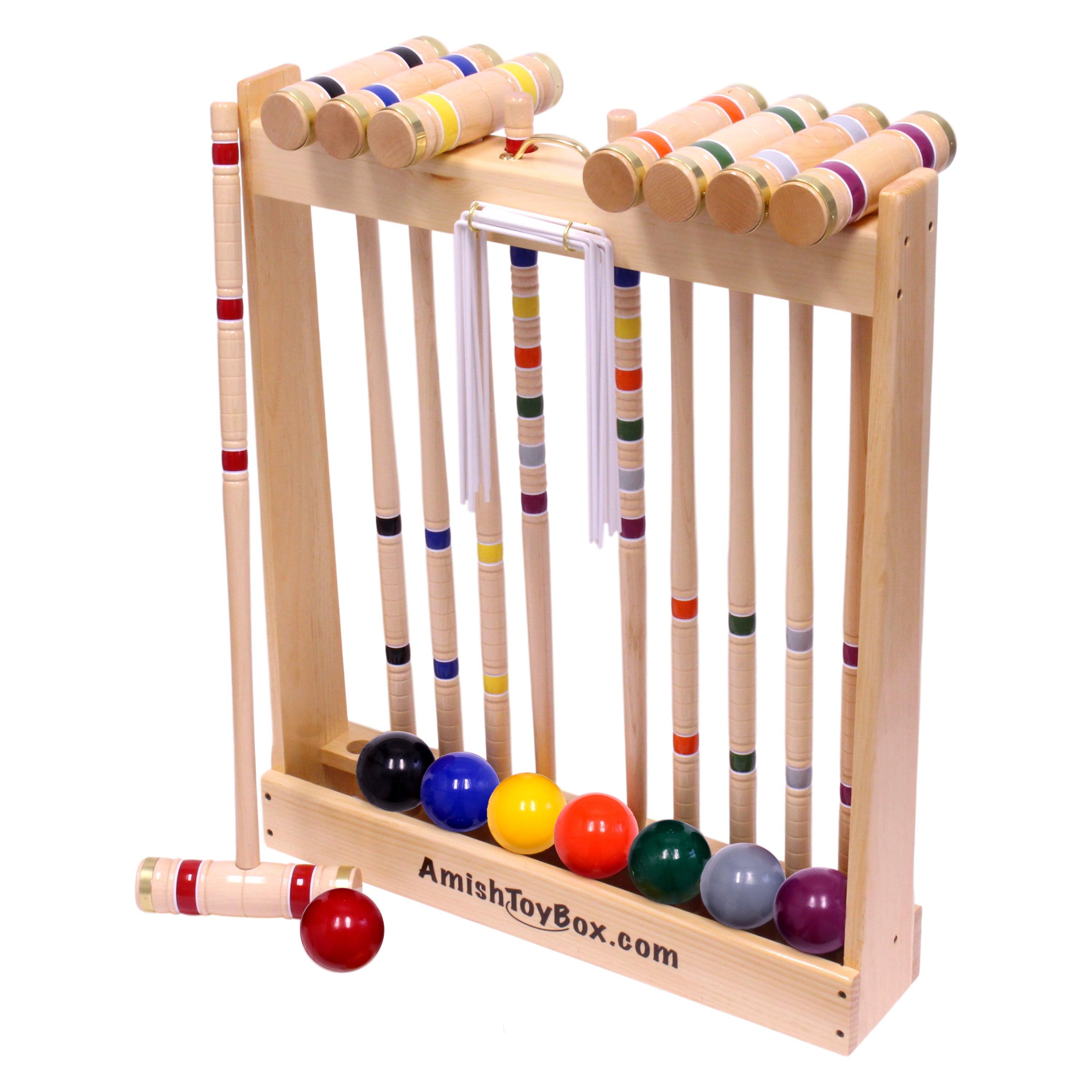 AmishToyBox.com Deluxe Croquet Game Set - 8 Player - with Wooden Stand ...