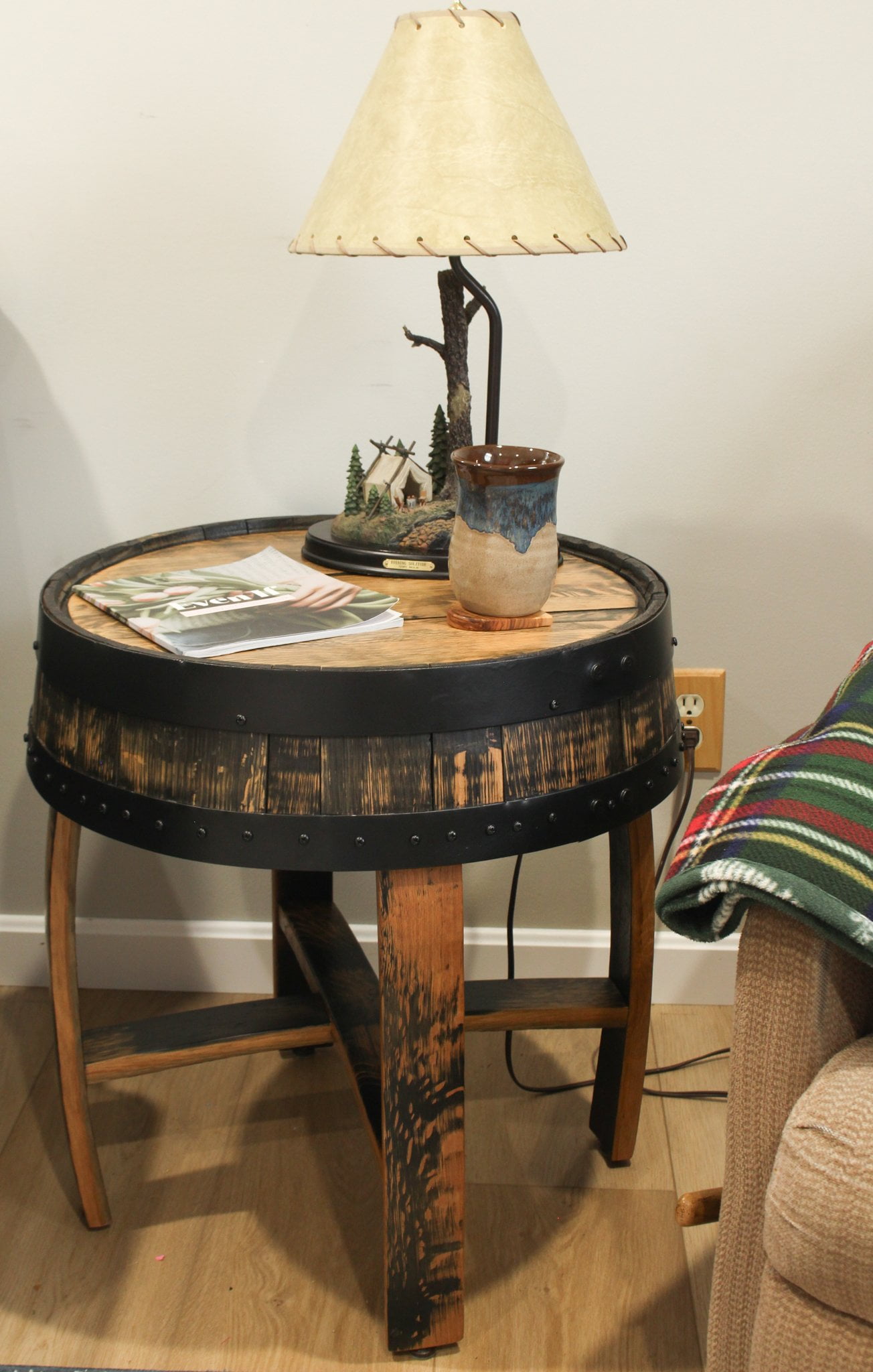 AmishToyBox.com Rustic Barrel Top End Table, Reclaimed Whiskey Barrel ...