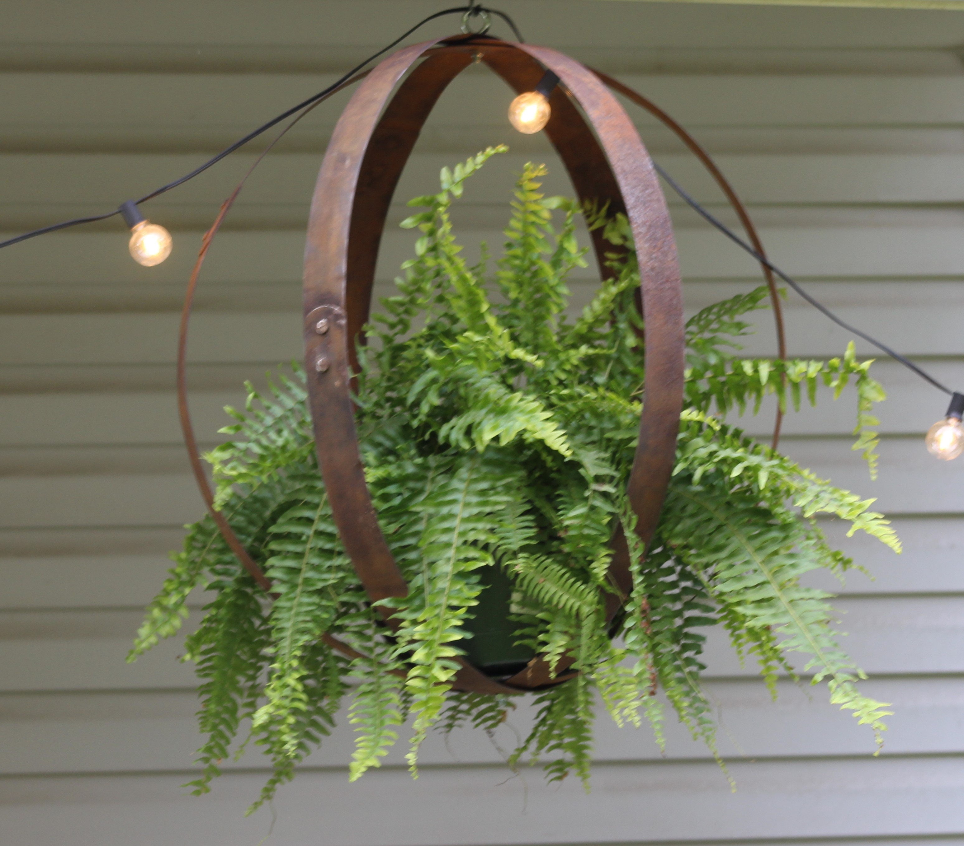 Rustic Hanging Plant Holder, Made with Real Barrel Rings, Untreated ...