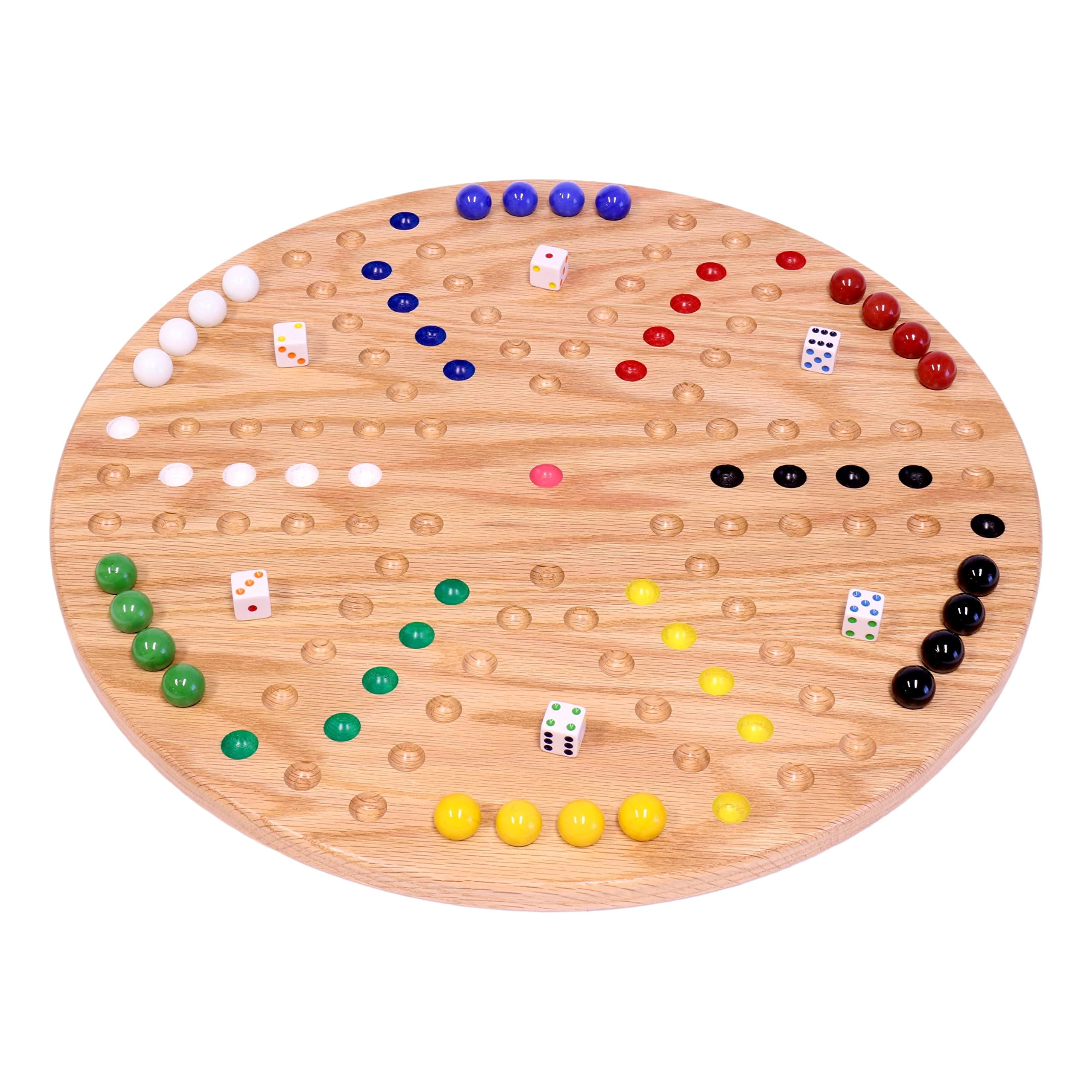 AmishToyBox.com Wahoo Marble Game Board Set - Round 18" Wide Marbles Game - Solid Oak Wood ...
