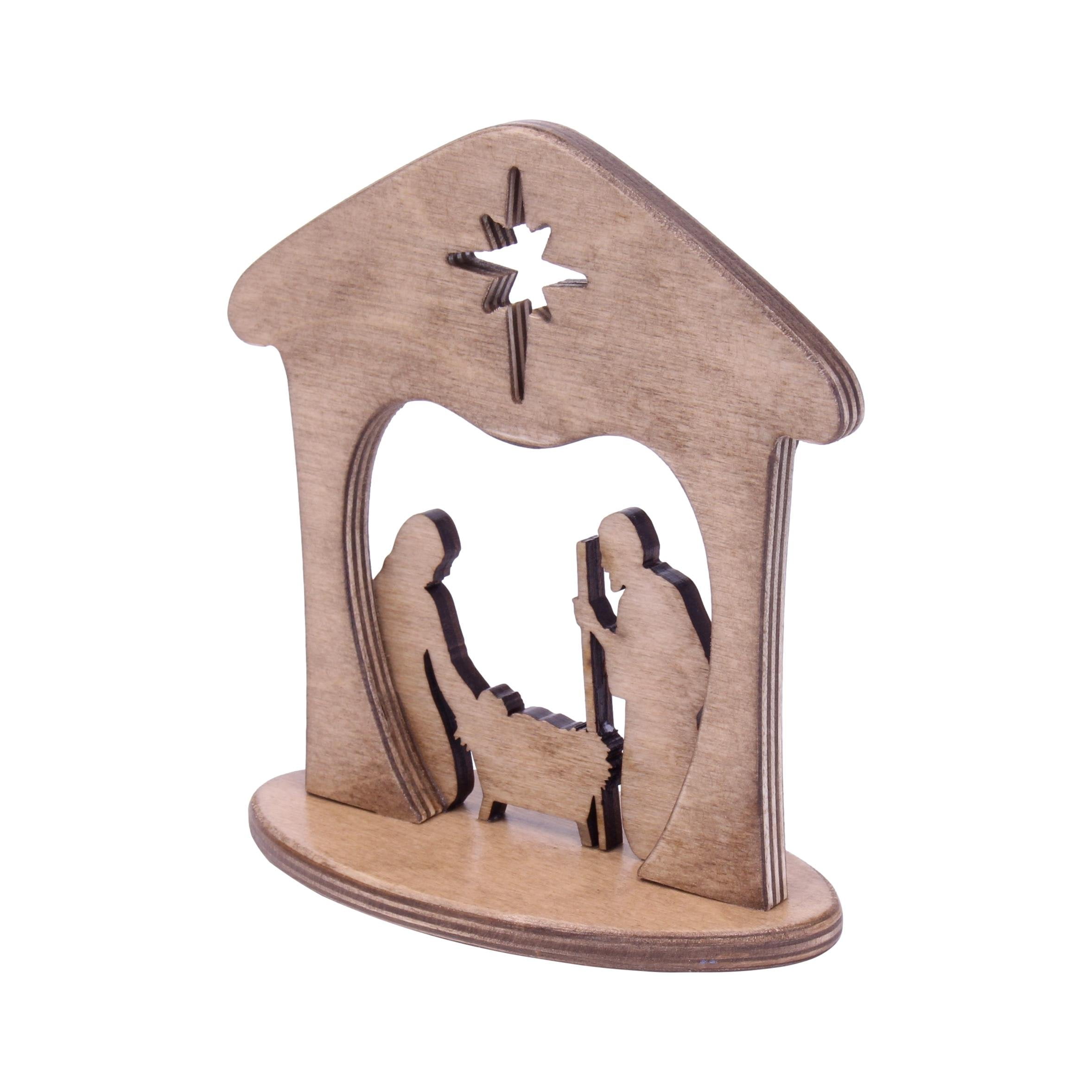 AmishToyBox.com Wooden Manger Scene, One-Piece Nativity Set for Mantel ...
