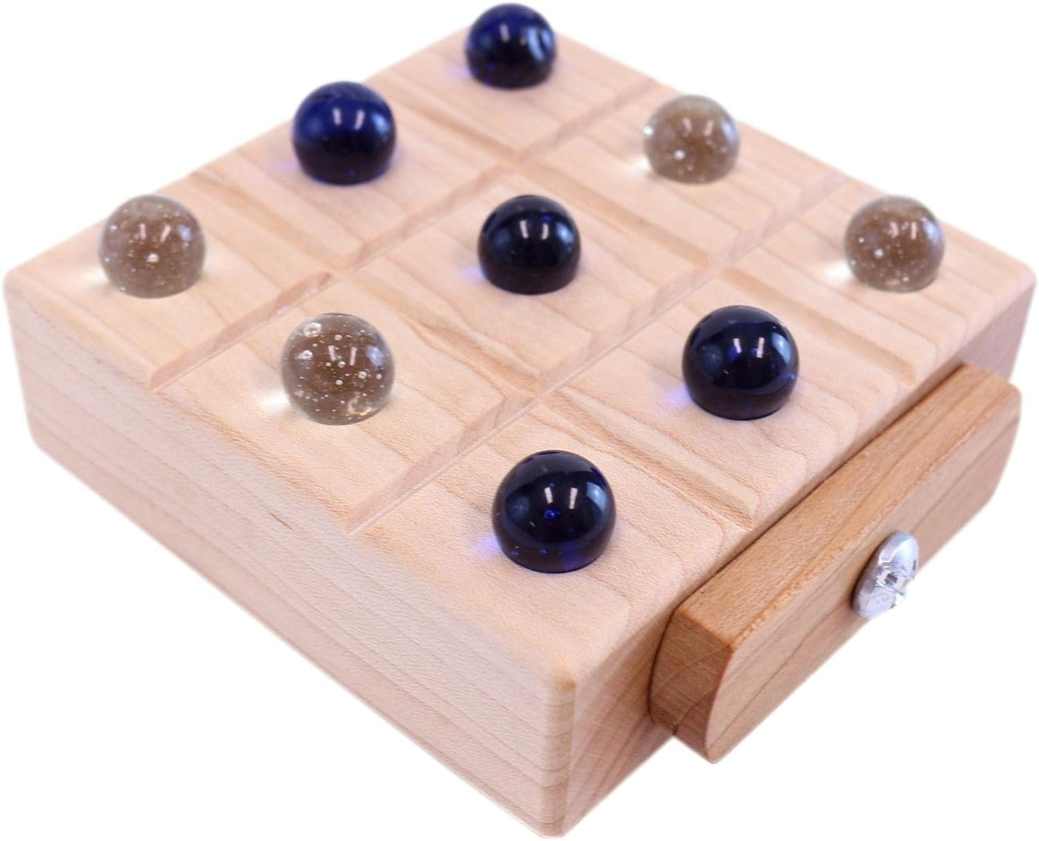 AmishToyBox.com Wooden Marble Tic Tac Toe Game with Built-in Storage for Marbles Maple Board ...