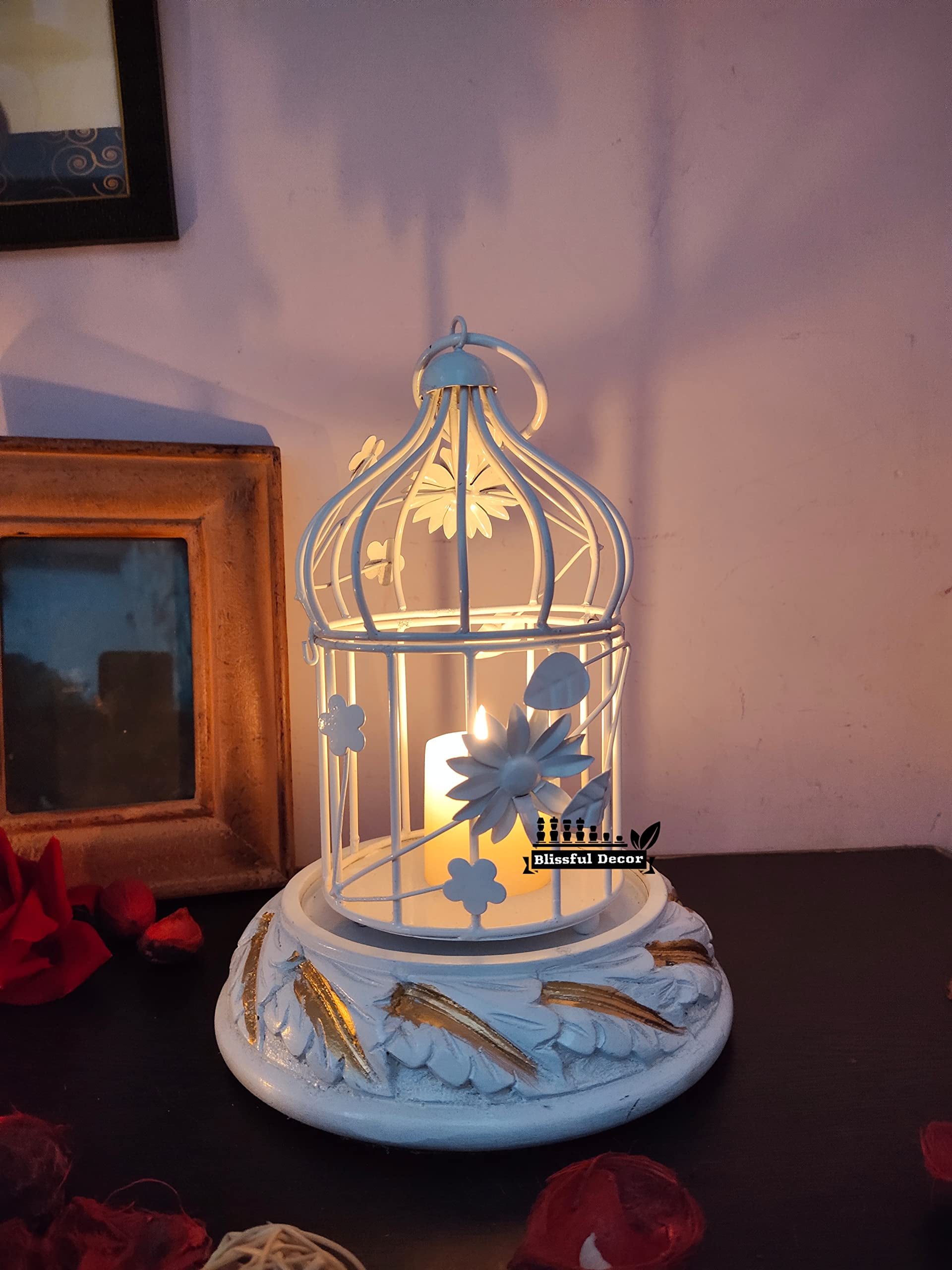 Amishi Blissful Decors Bird Sparrow Metal Cage Round Decorative Hanging ...