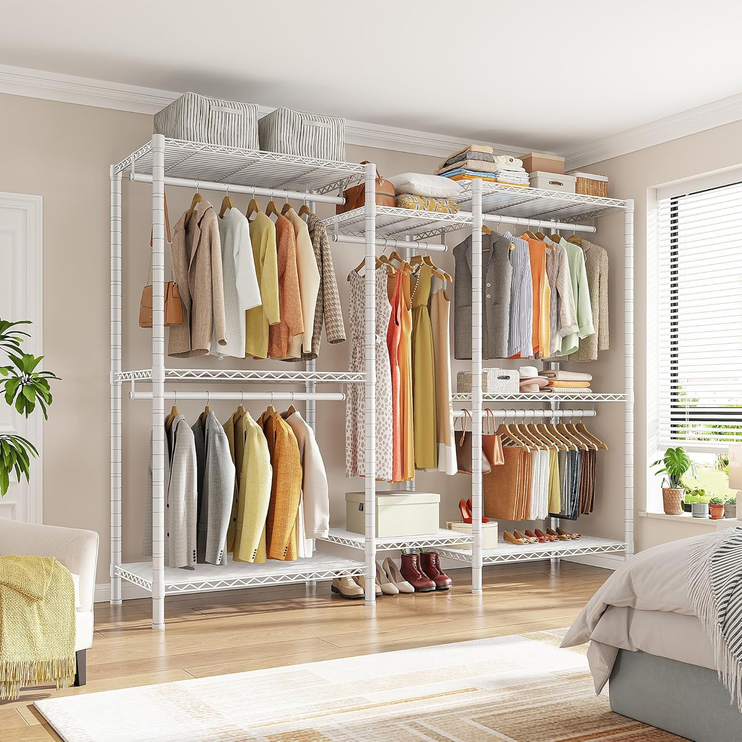 Amissz Clothes Rack, Clothing Racks for Hanging Clothes, L Shaped ...