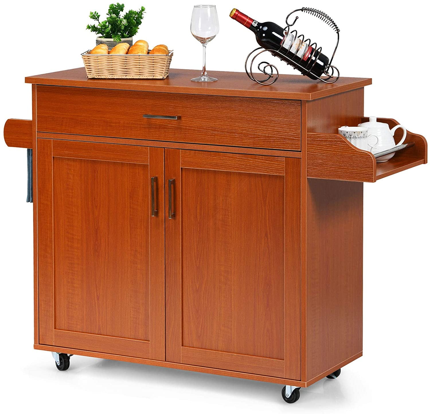 Amissz Kitchen Island, Rolling Kitchen Cart with Spice and Towel Rack ...