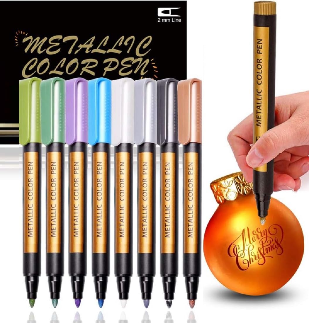 Amitasha 8 Pc Metallic Art Marker Paint Pen Set WaterBased Shimmer Ink ...