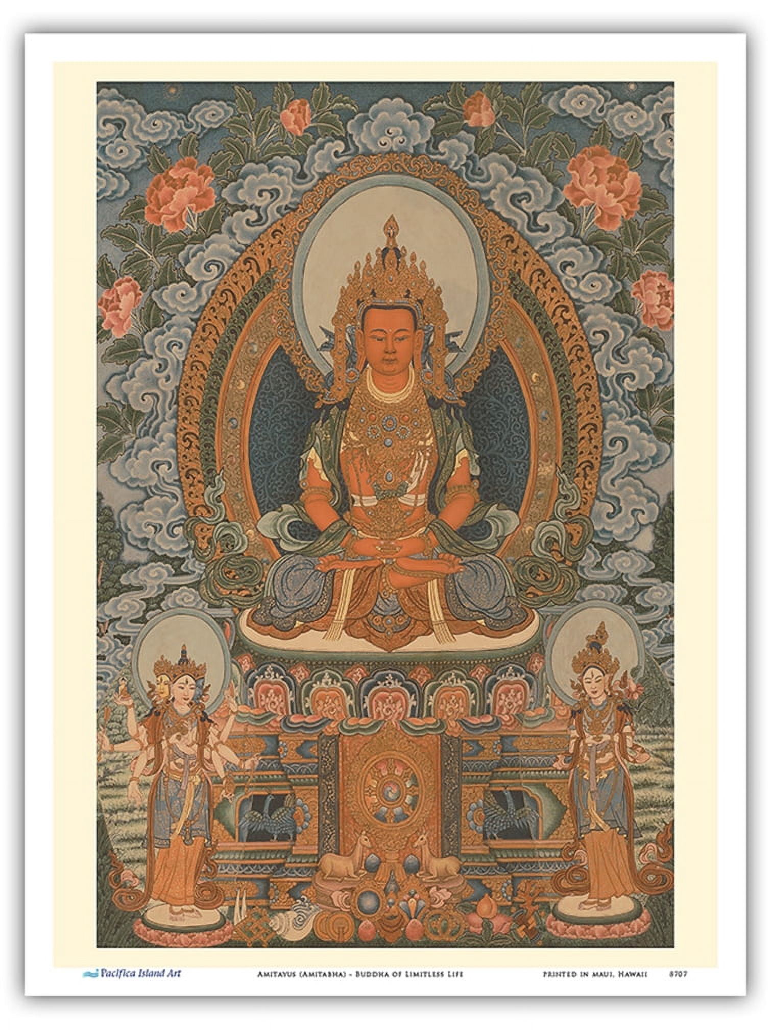 Amitayus (Amitabha) - Buddha of Limitless Life - Vintage Tibetan Thangka Buddhist Painting ...
