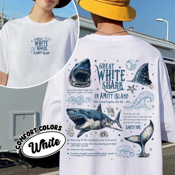 Amity Island Shirt Great White Shark T Shirt Funny Shark Week Apparel ...