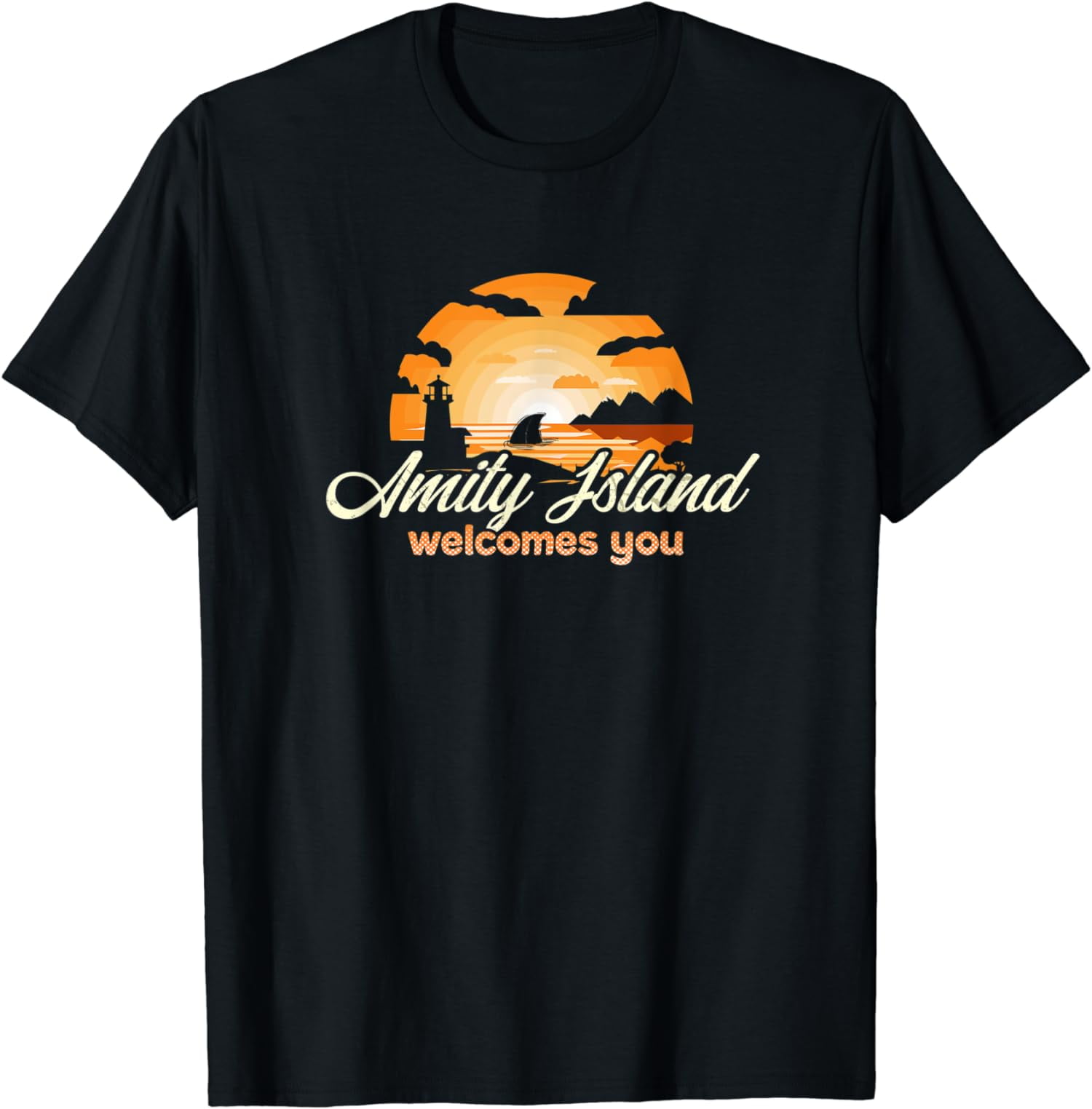 Amity Island Welcomes You Sunset Funny Shark T-Shirt - Walmart.com