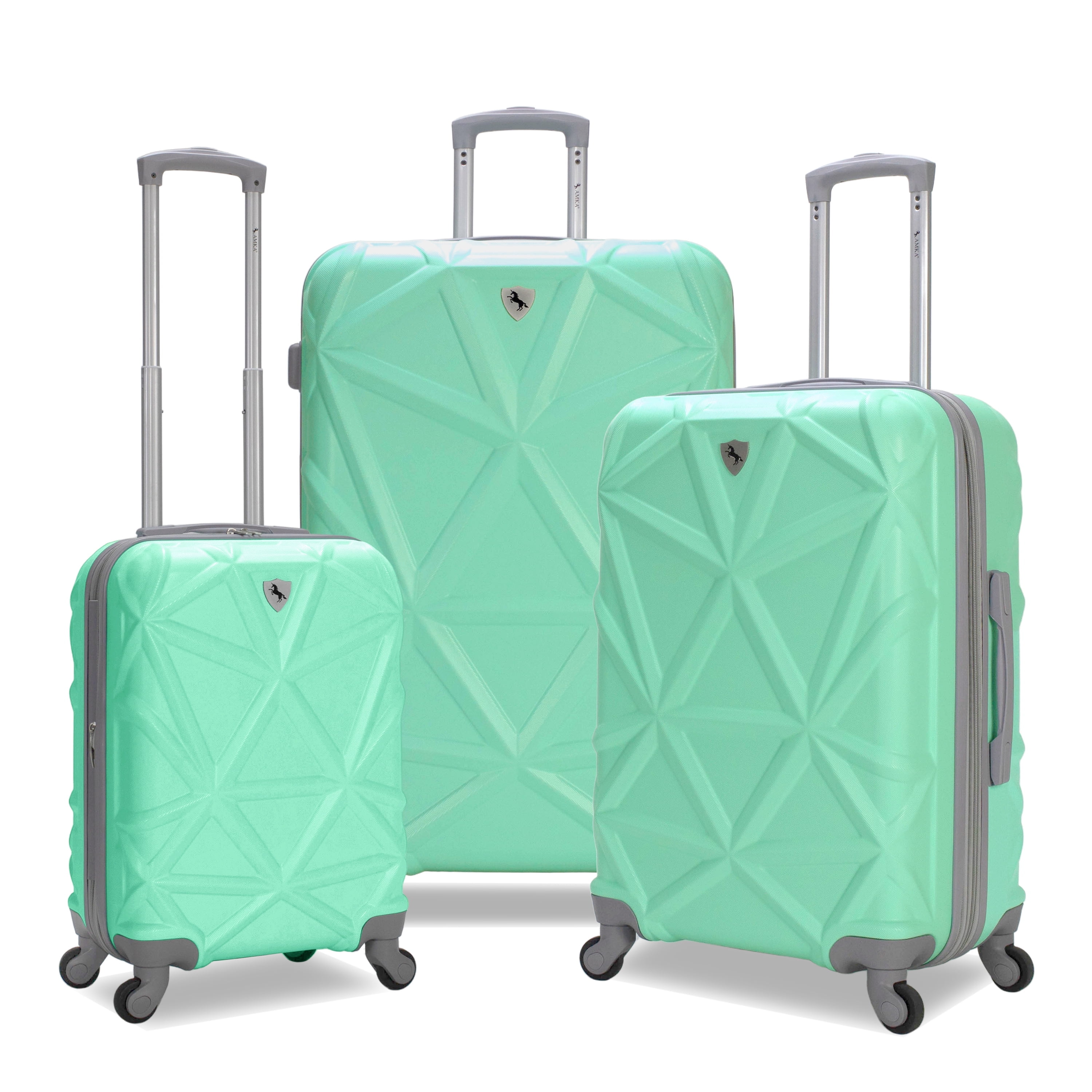 Amka 28” Unisex 3-Piece Hardside Expandable Spinner Luggage Set, Mint ...