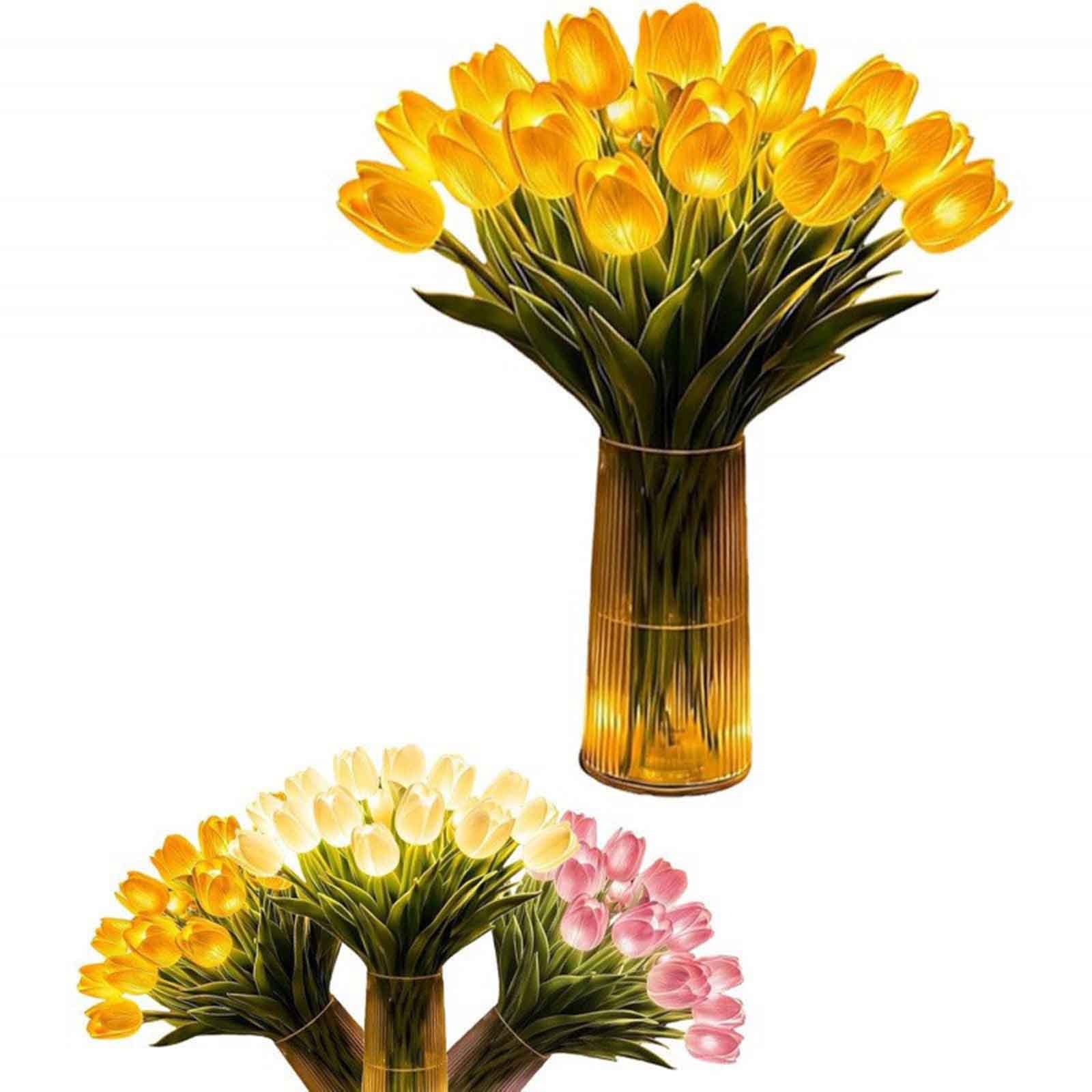 Amketima 15 Piece Sparkling Tulip Flower Vase Set, LED Night Light with ...