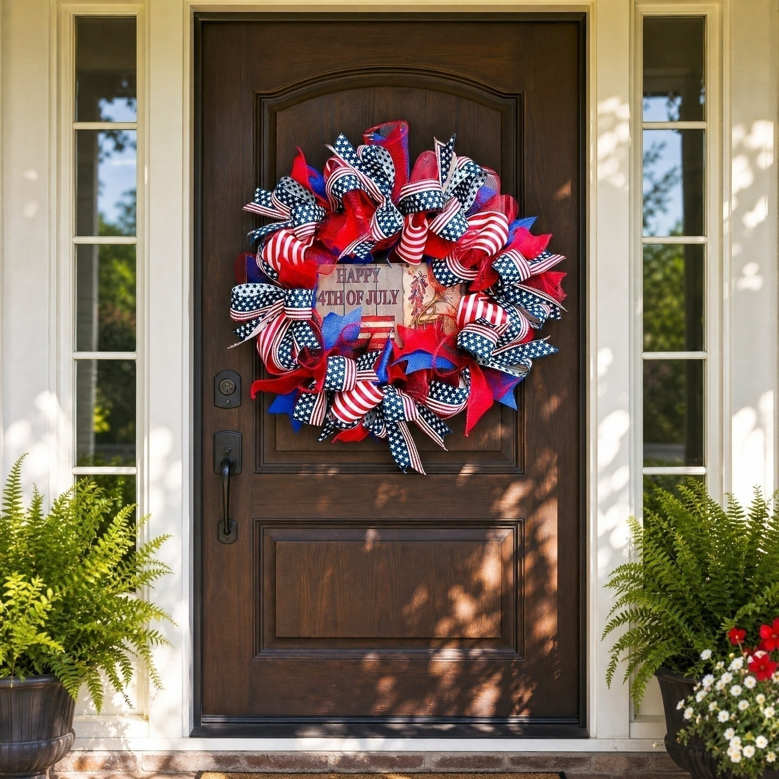Amketima 16 Inch Happy 4th of July Wreath Patriotic Flag Wreath Red ...