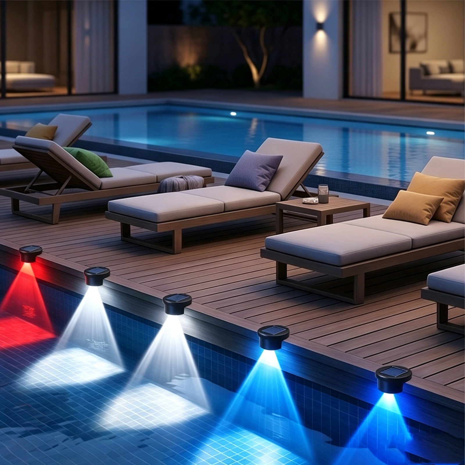 Amketima Color Changing Solar Pool Lights IP68 Waterproof RGB LED ...