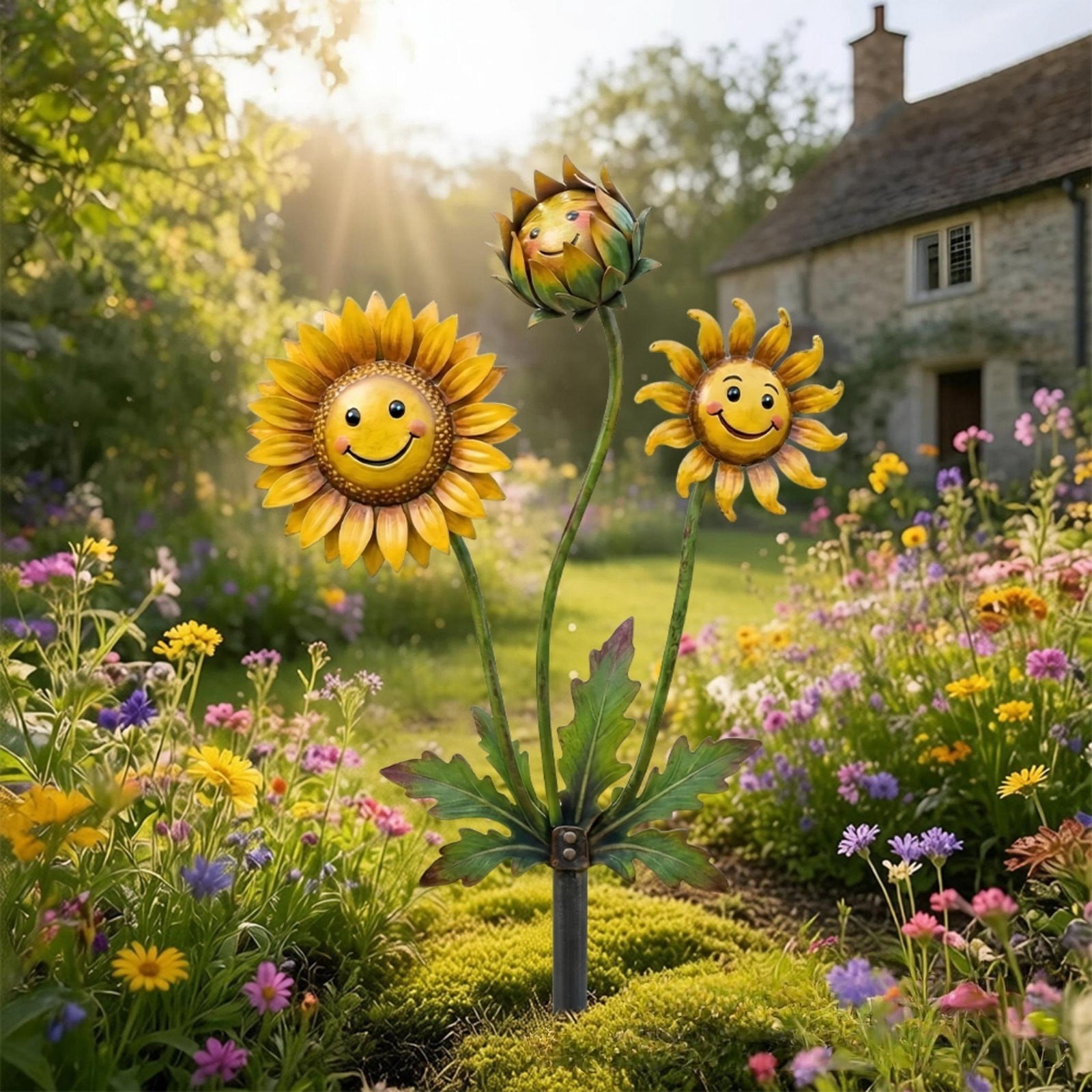 Amketima Flat Metal Garden Stakes Colorful Venus Flytrap and Sunflower ...