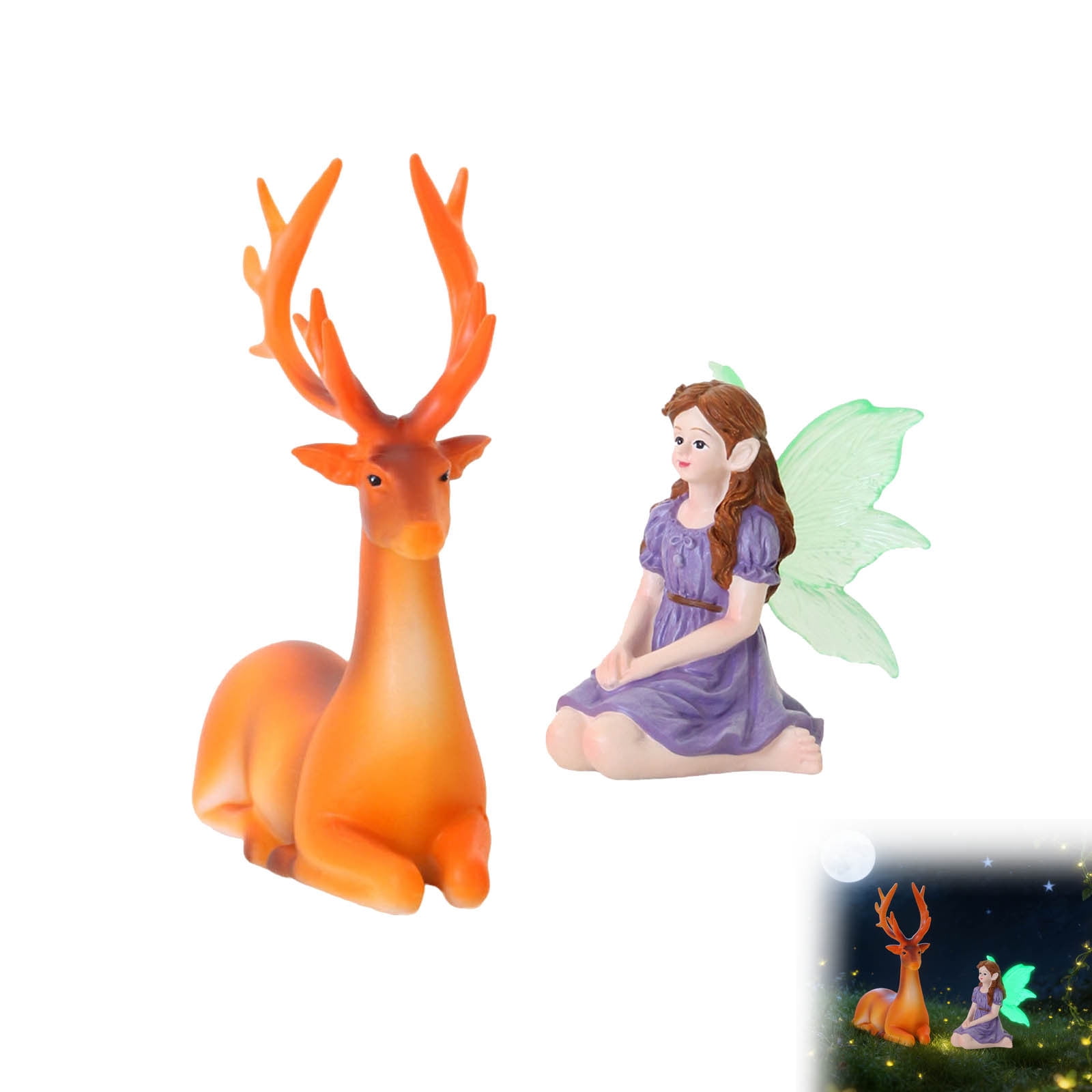 Amketima Girl and Deer Garden Statue Set Resin Girl with Stag Figurine ...