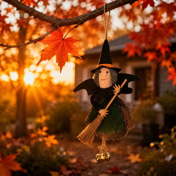 Amketima Halloween Witch Hanging Ornament with Bell Pendant Doll Decor ...