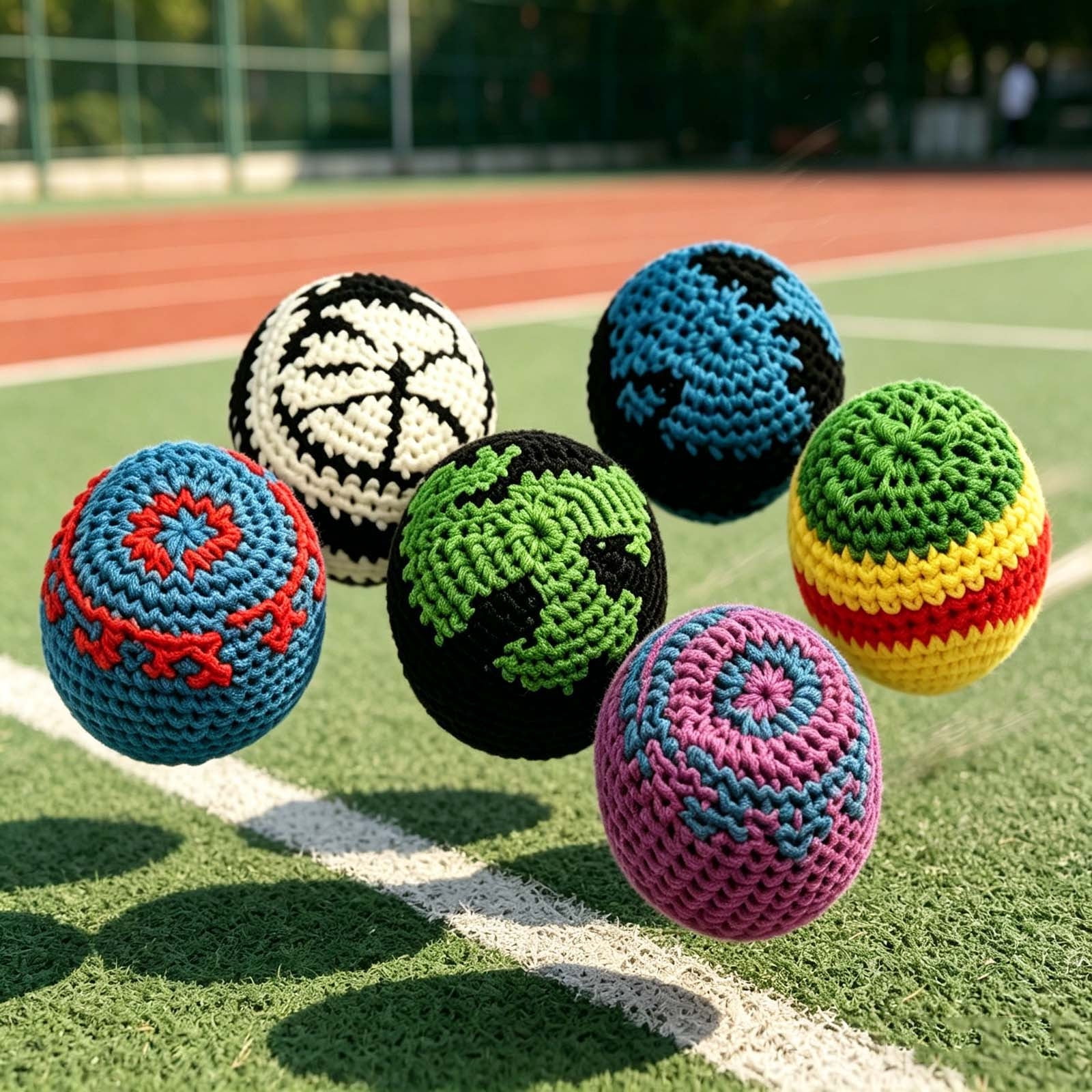 Amketima Handmade Crochet Footbag Set Colorful Knit Stress Relief Balls ...