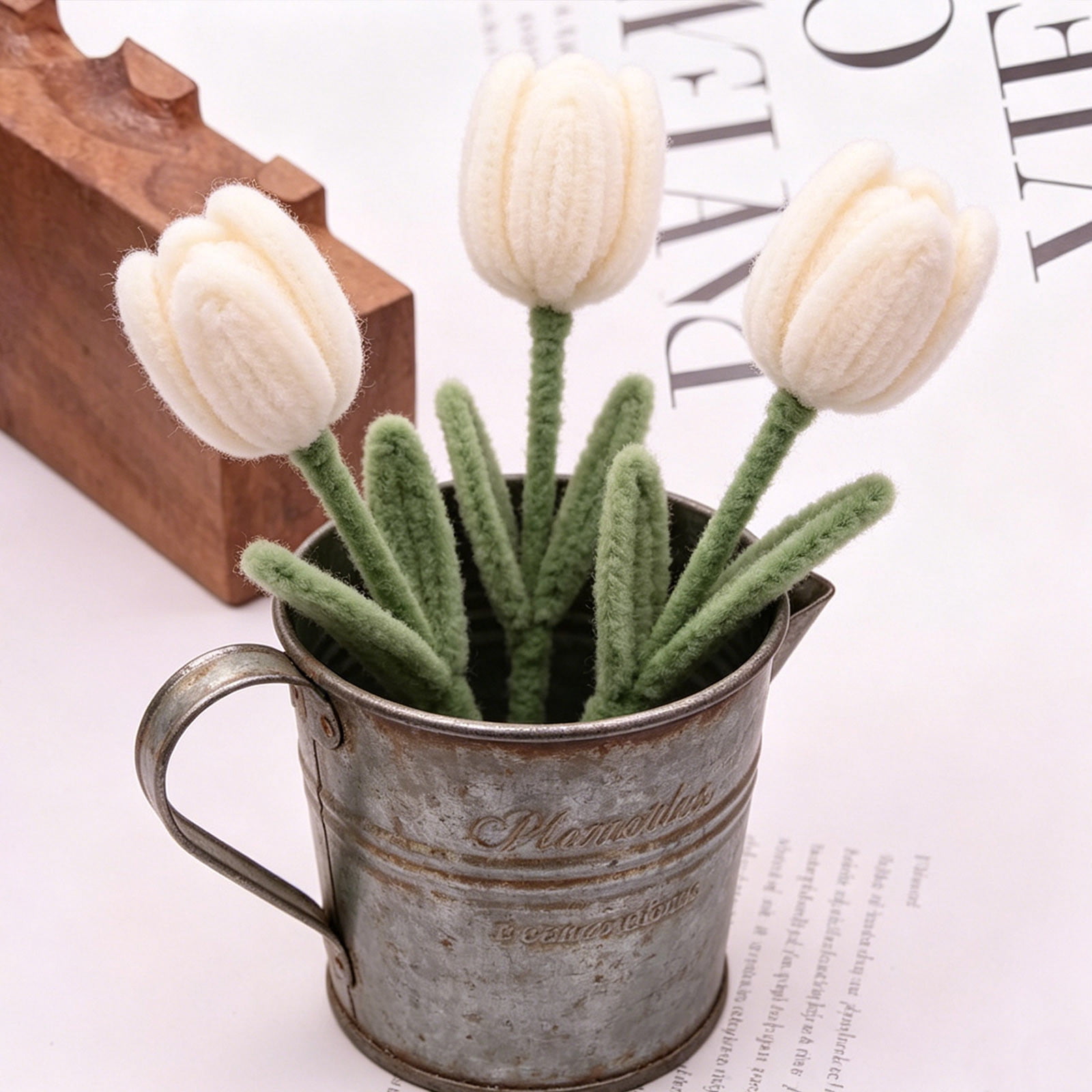 Amketima High Density Imitation Velveteen Floral Stems Wire Rod Antique ...