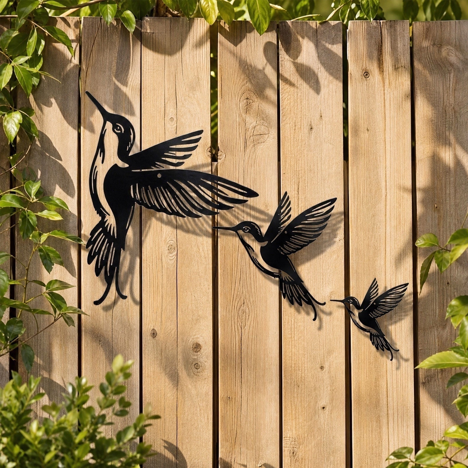 Amketima Hummingbird Wall Decor Set of 3 Metal Iron Fence Art Black ...